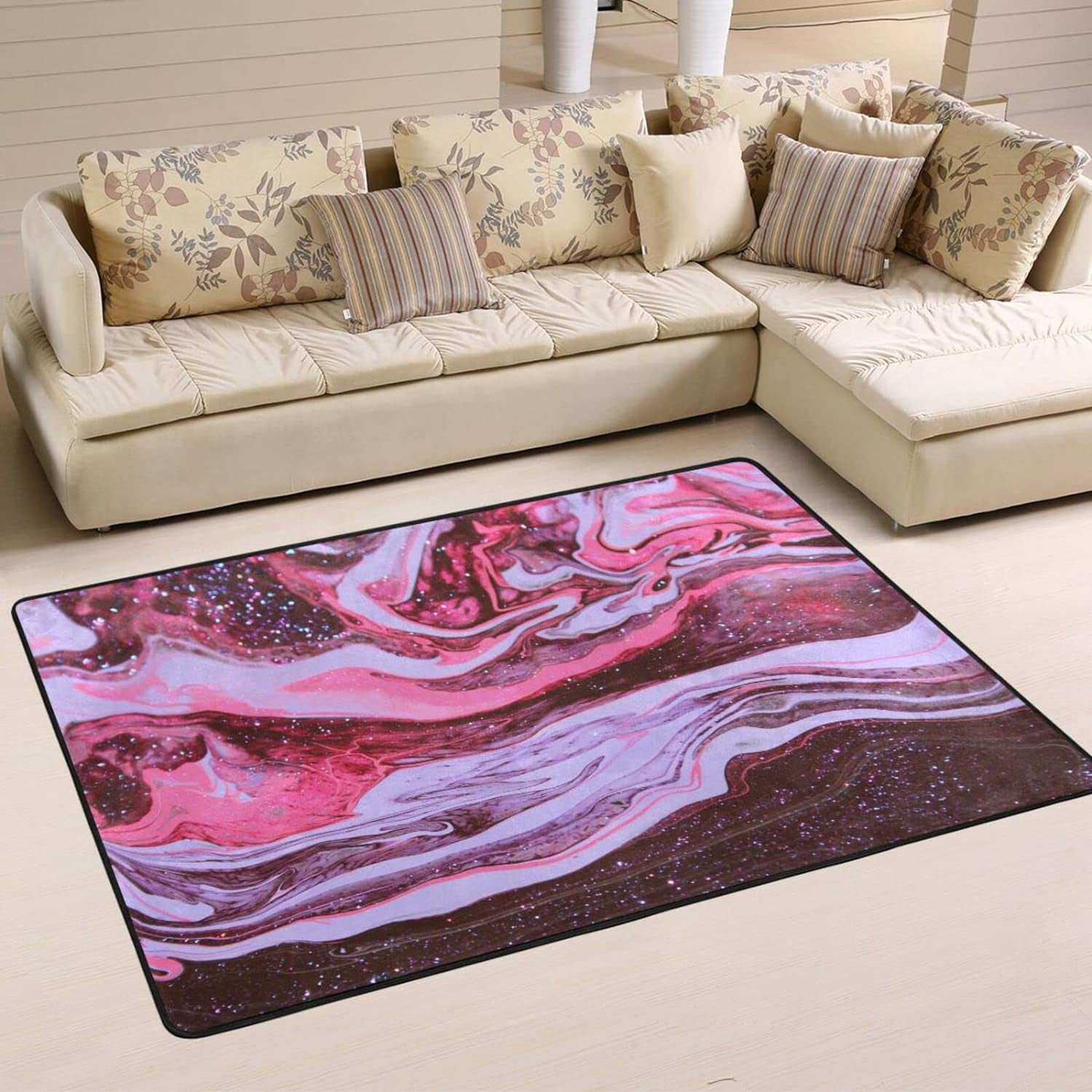 SKYSONIC Pink Violet Marble Texture Non-Slip Area Rug, Floor Carpet ...