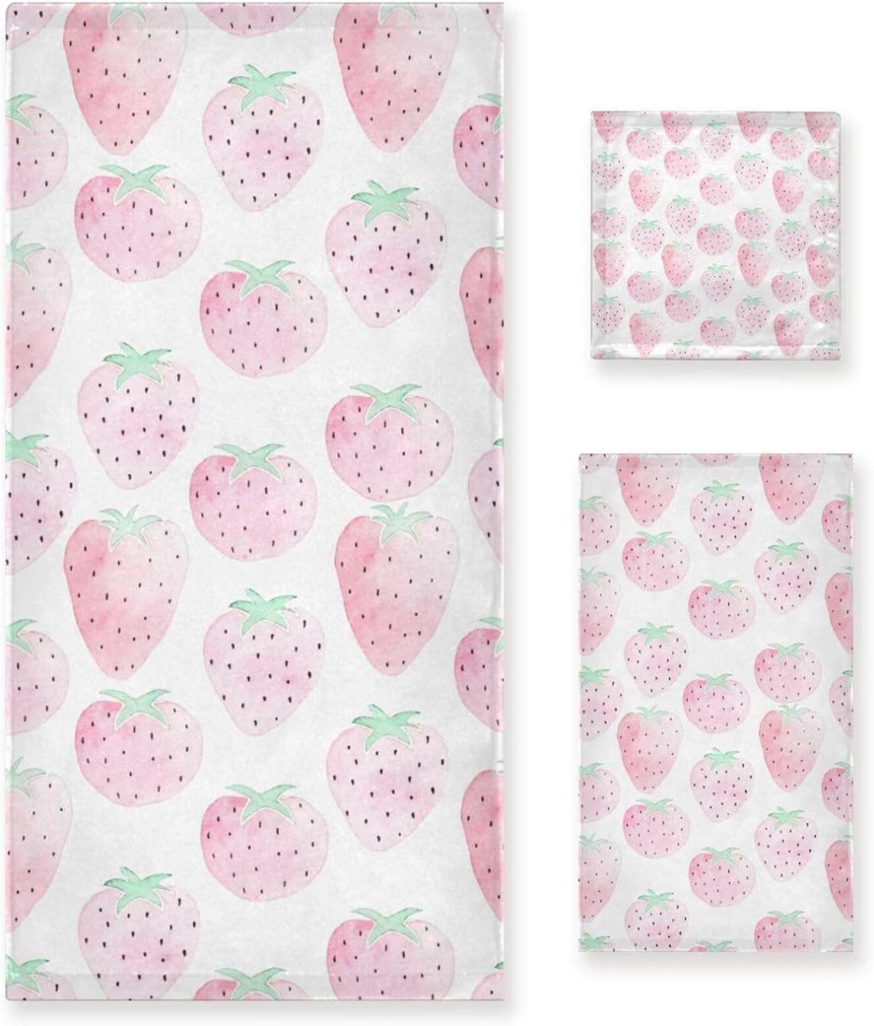 SKYSONIC Pink Watercolor Strawberry Bath Towels Soft Absorbent Bath ...
