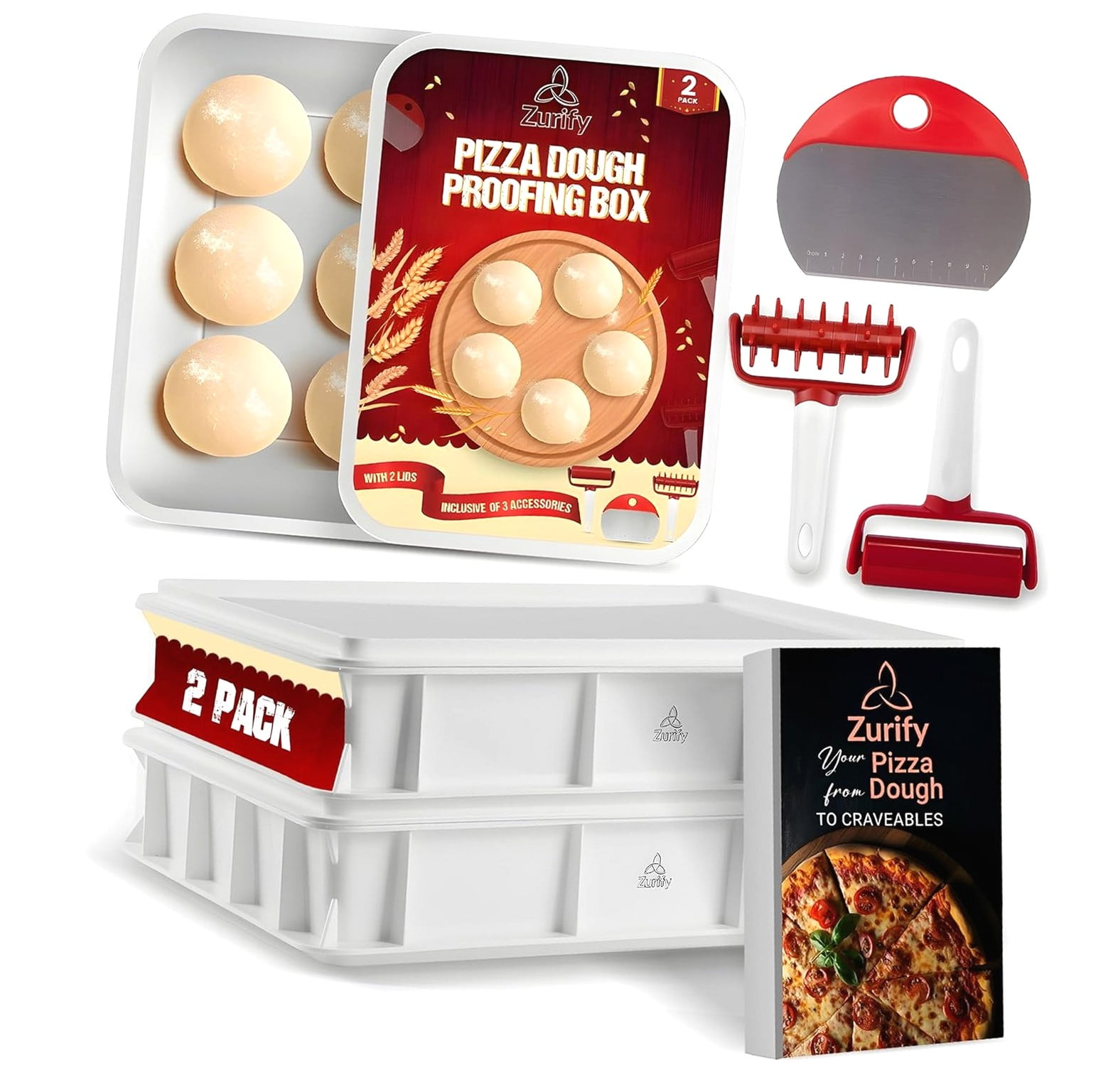 SKYSONIC Pizza Dough Proofing Box with 2 Pack Includes Dough Cutter ...