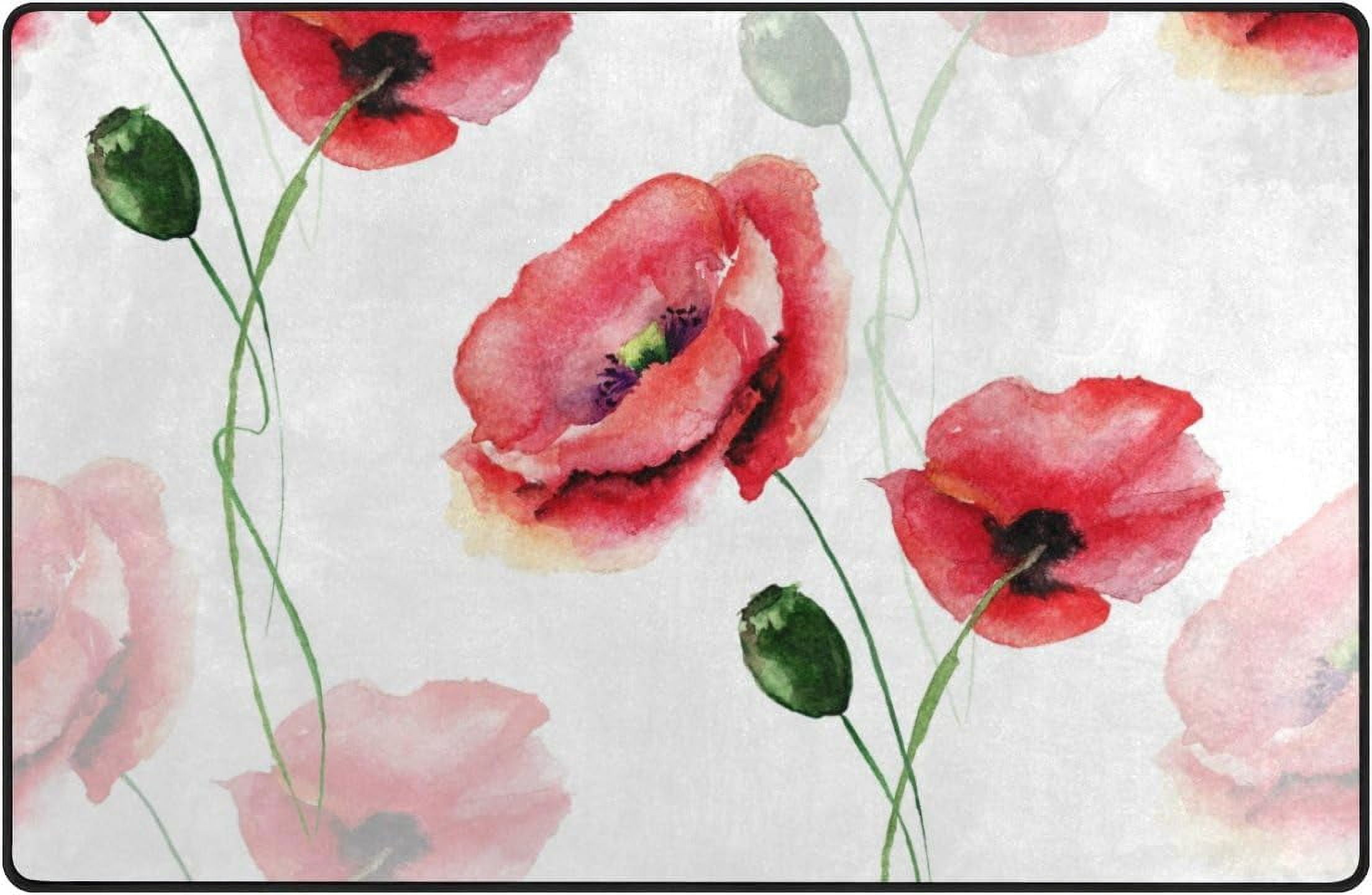 SKYSONIC Poppy Flower Area Rug Pad 60x39 inch, 100% Light Weight ...