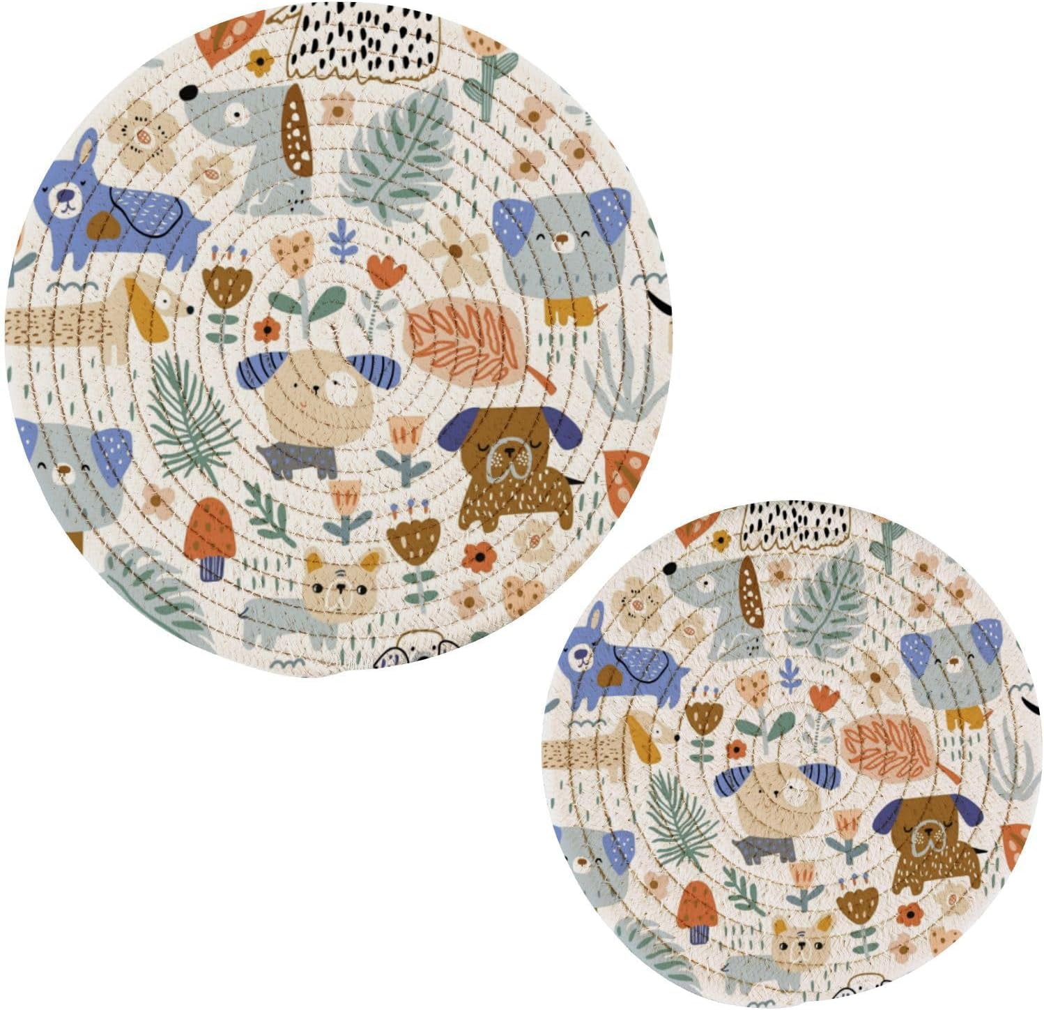 SKYSONIC Pot Holders Trivets set, 2 Pcs,Cute Dogs and Florals ...