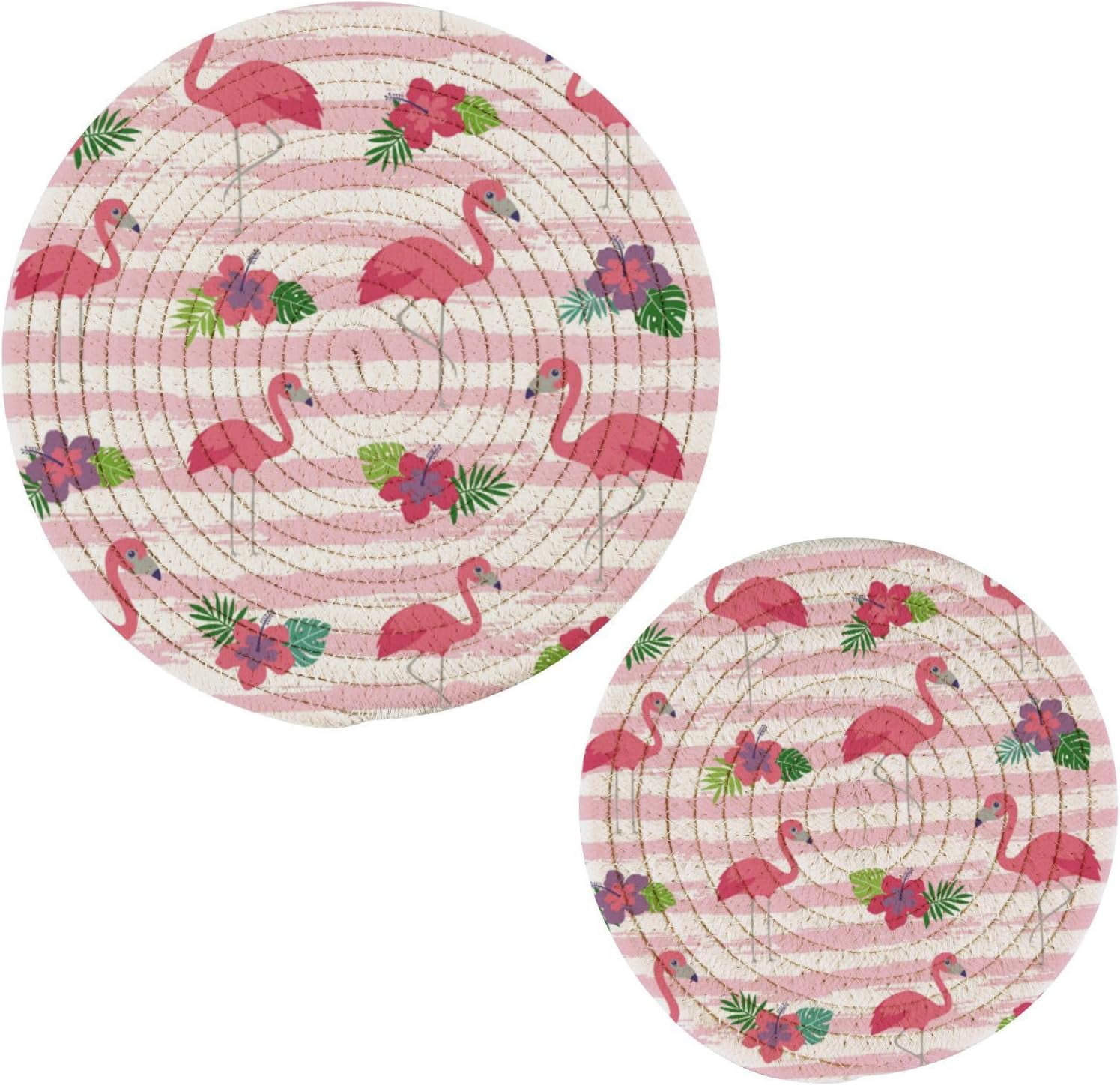 SKYSONIC Pot Holders Trivets set, 2 Pcs,Flamingo Hibiscus Striped ...