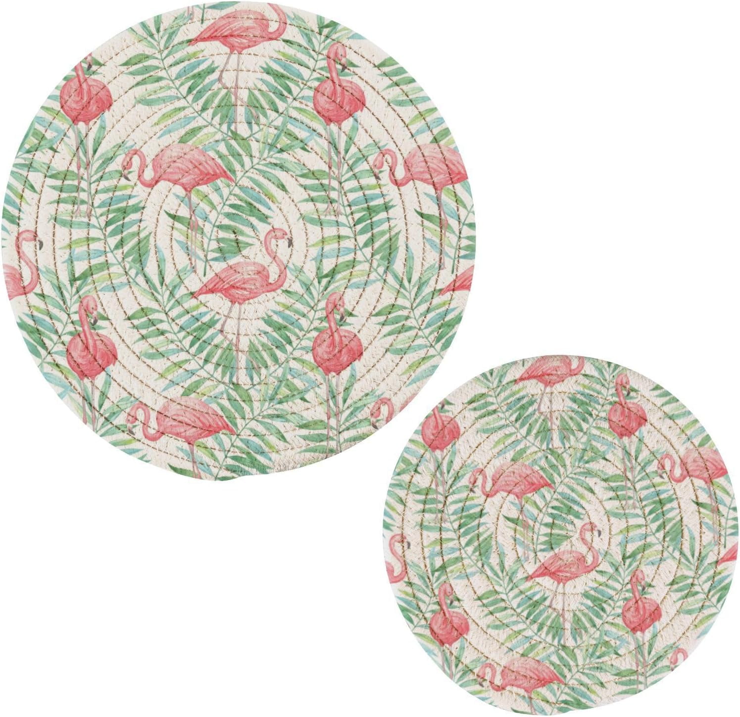 SKYSONIC Pot Holders Trivets set, 2 Pcs,Flamingo and Tropical Leaves ...