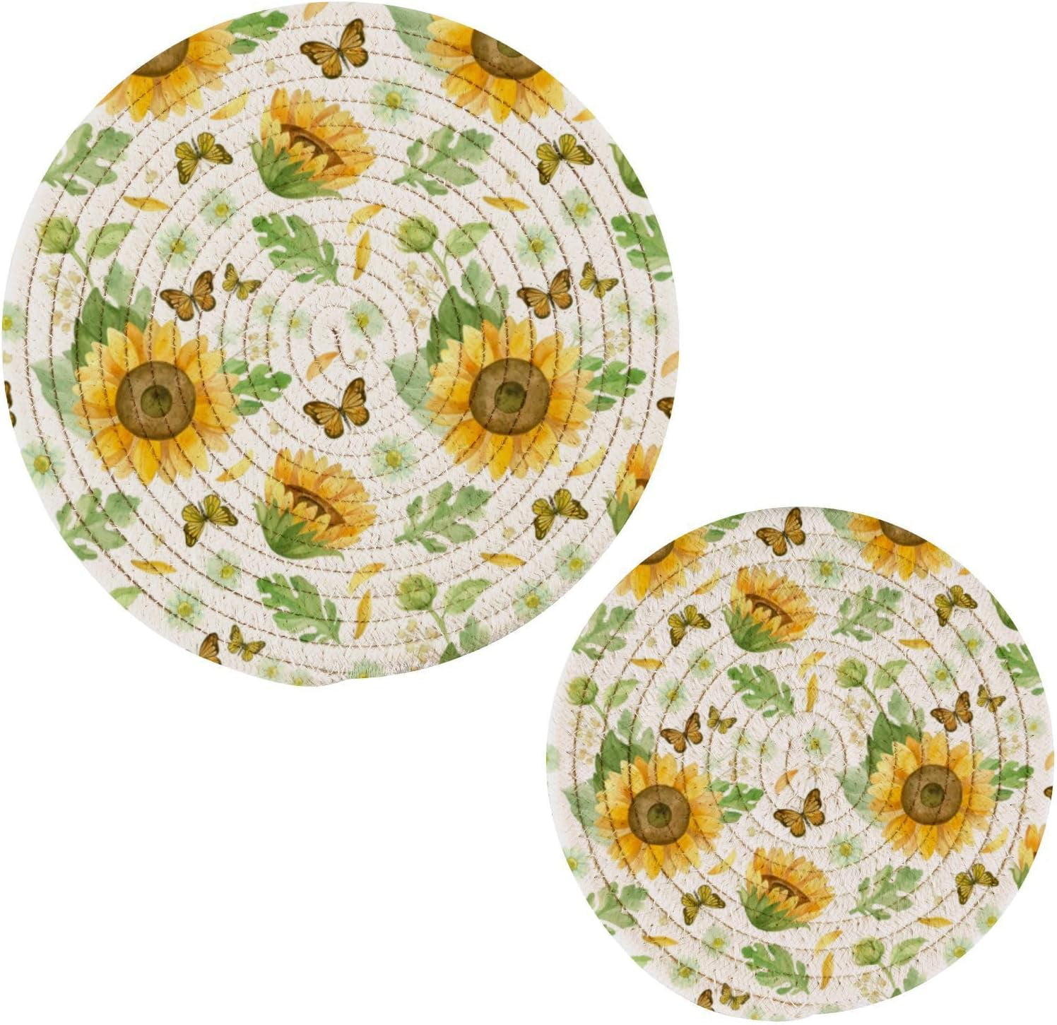 SKYSONIC Pot Holders Trivets set, 2 Pcs,Sunflowers White Roses ...