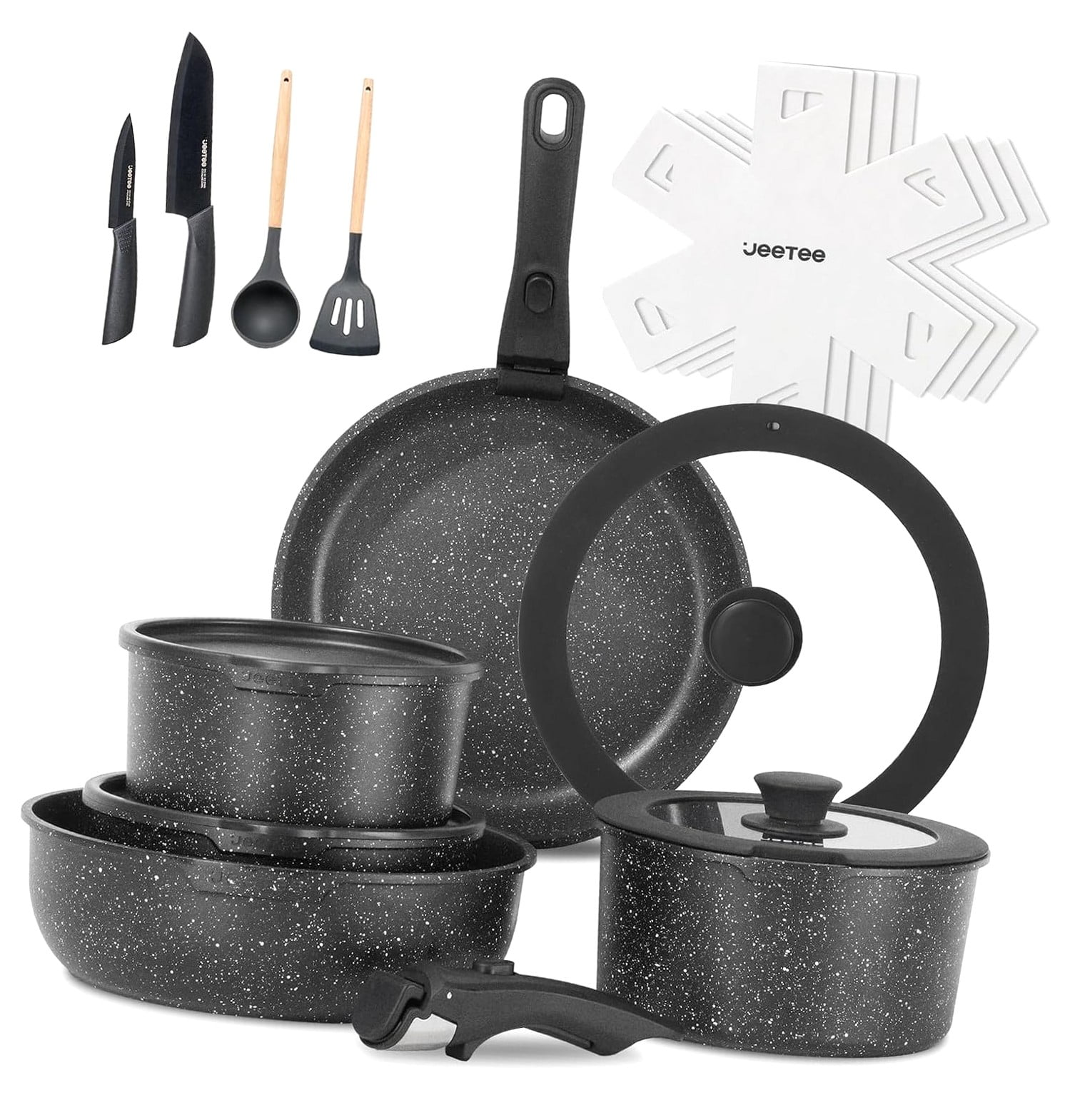 SKYSONIC Pots and Pans Set Non Stick 19pcs, Kitchen Cookware Sets with ...