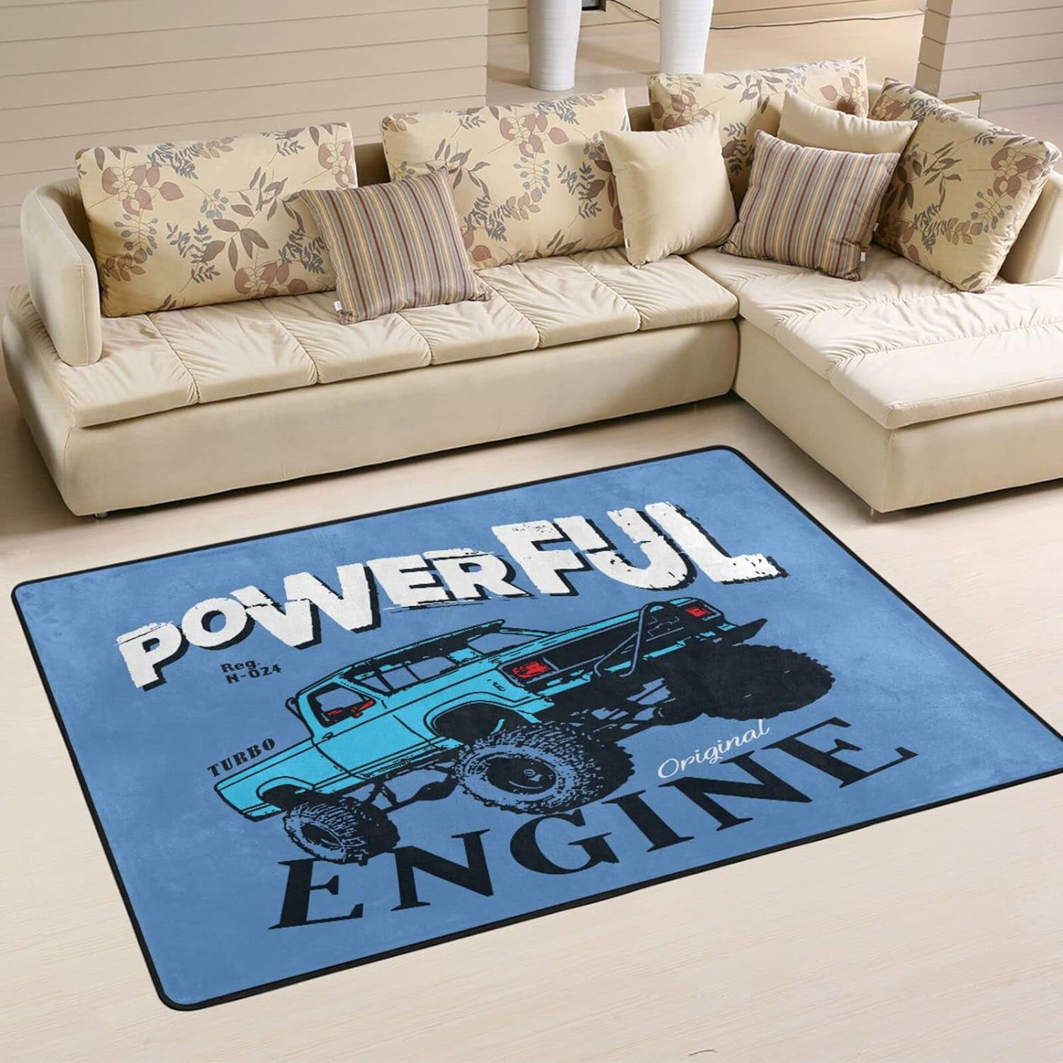 SKYSONIC Powerful Engine Truck Area Rug 72x48in Cool Car Non-Slip Floor ...