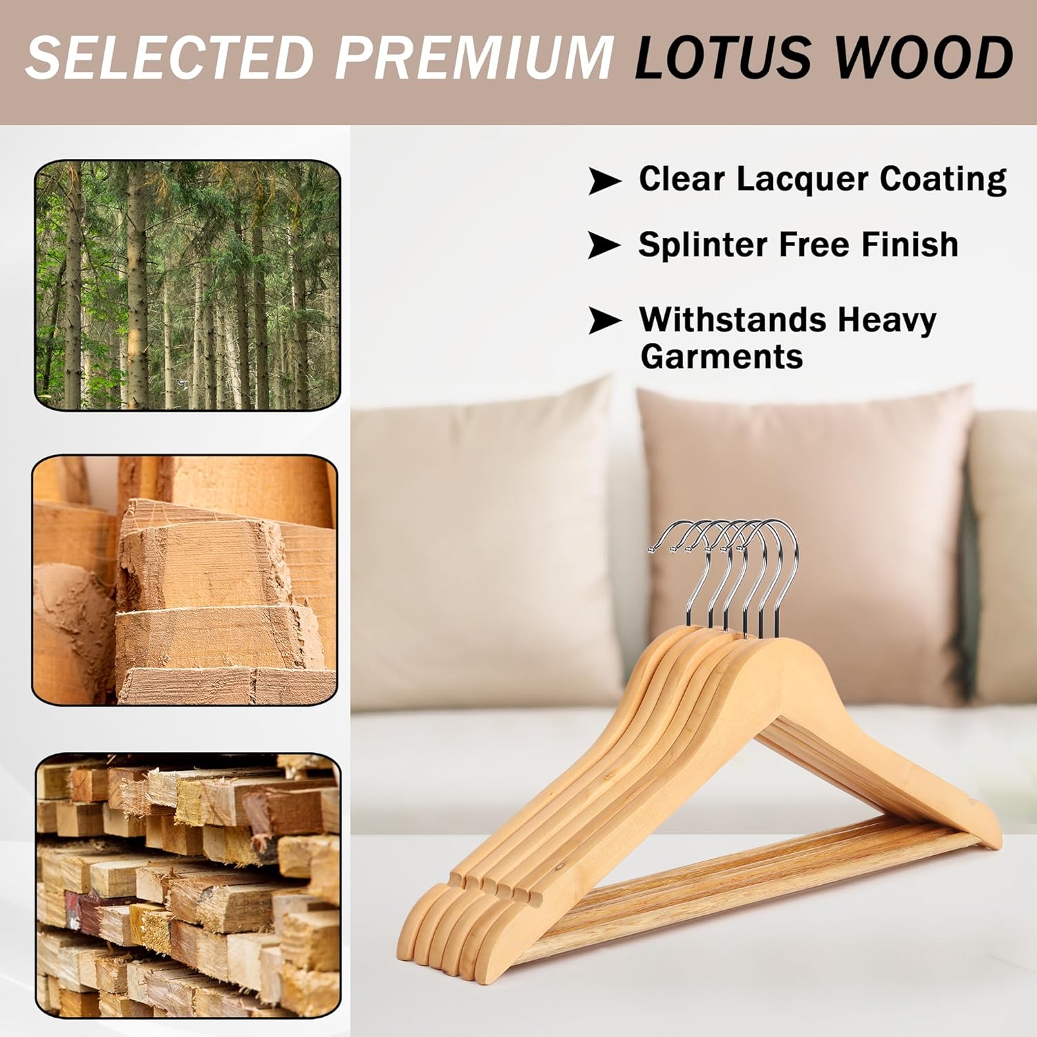 SKYSONIC Premium Wooden Hangers - Natural Wood, Smooth , Ergonomic ...