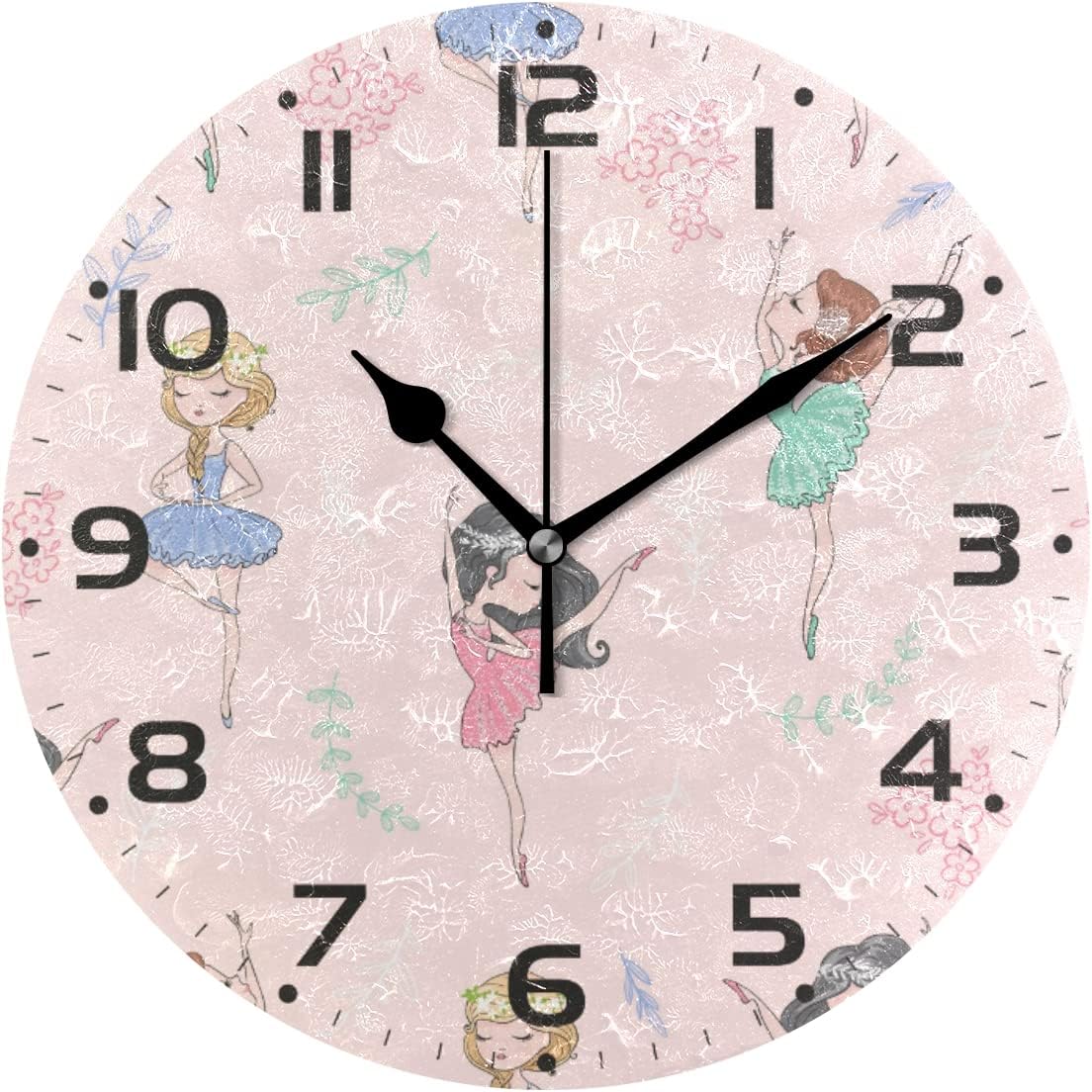SKYSONIC Pretty Ballerinas Wall Clock 10 Inch Silent Non Ticking Round ...
