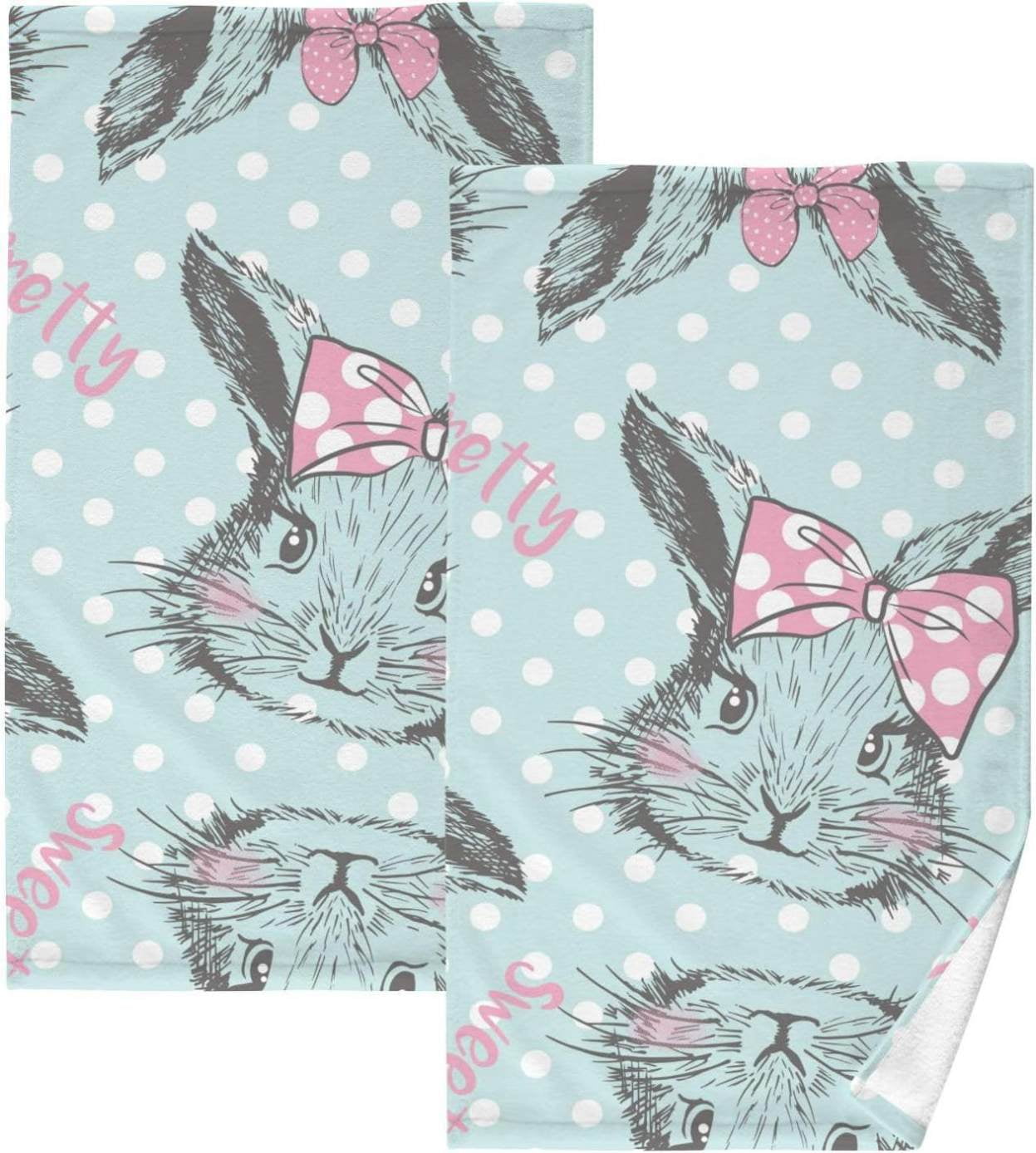 SKYSONIC Pretty Bunny Patterned Hand Towels 2 PCS, Cotton Bath Towel ...