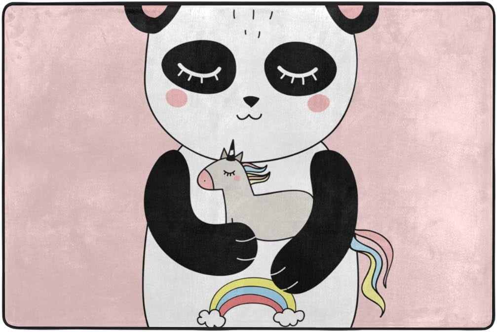 SKYSONIC Pretty Happy Smiling Panda Unicorn Lightweight Carpet Mats ...