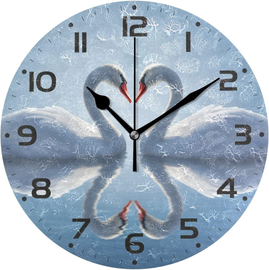 SKYSONIC Pretty Swan Wall Clock 10 Inch Silent Non Ticking Round Clock ...