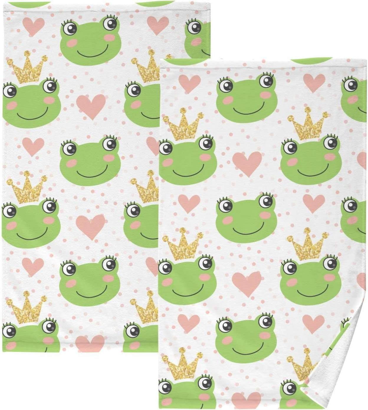 SKYSONIC Prince Frog Patterned Hand Towels 2 PCS, Cotton Bath Towel for ...
