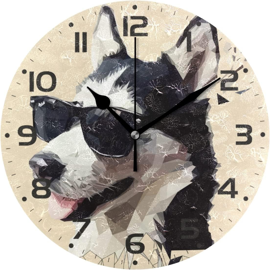 SKYSONIC Print Husky Dog Wall Clock 10 Inch Silent Non Ticking Round ...