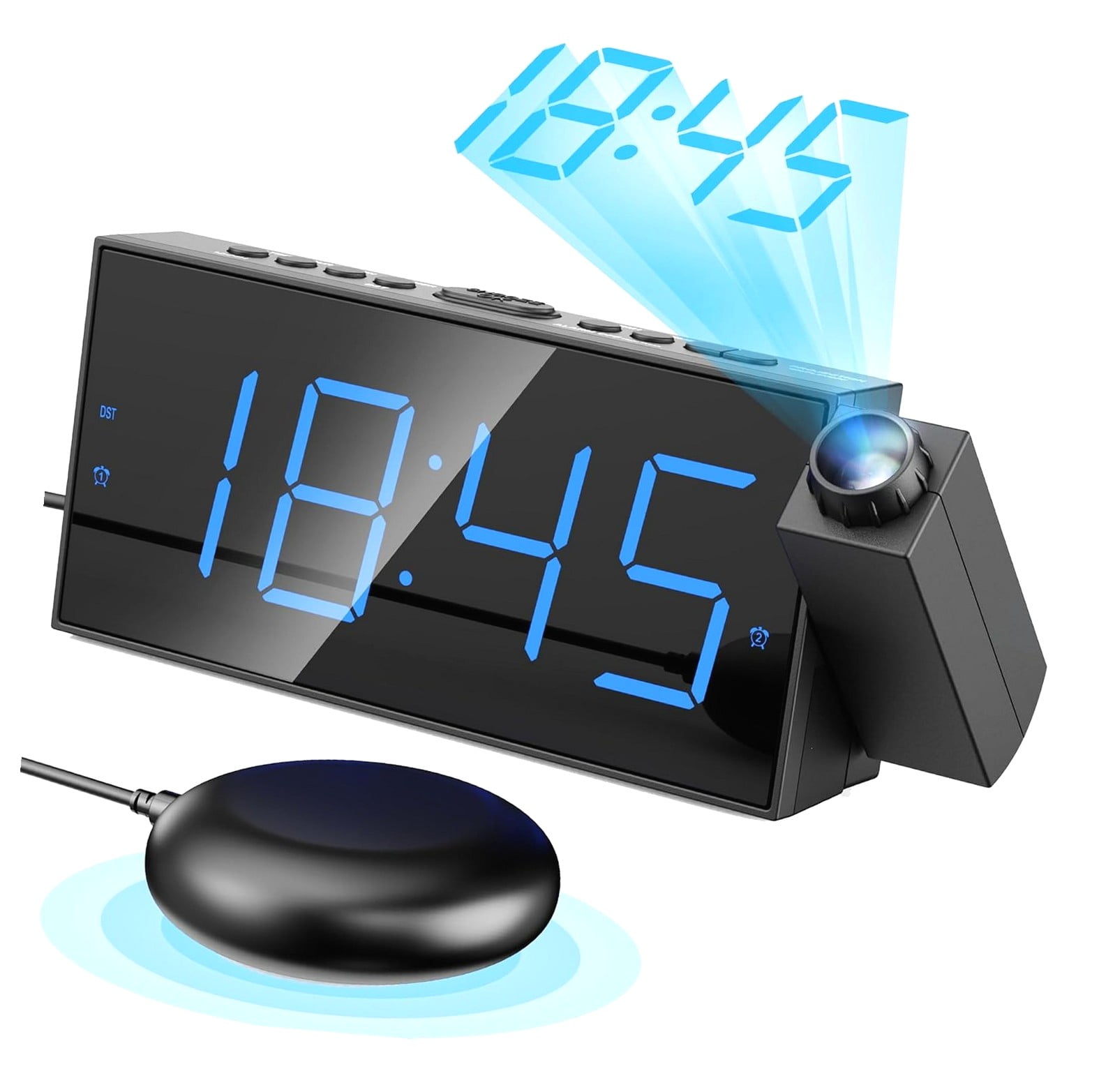 SKYSONIC Projection Alarm Clock, Loud Vibrating Alarm Clock for Heavy ...