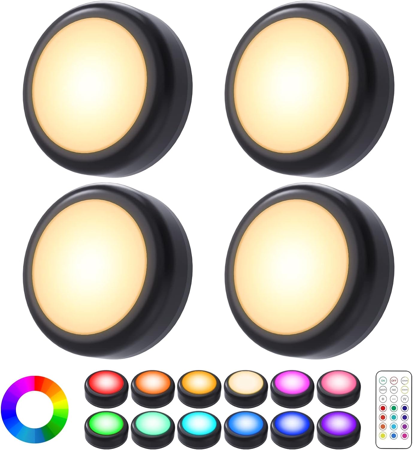 SKYSONIC Puck Lights, 4 Pack 13 Colors Changeable LED Puck lightings ...