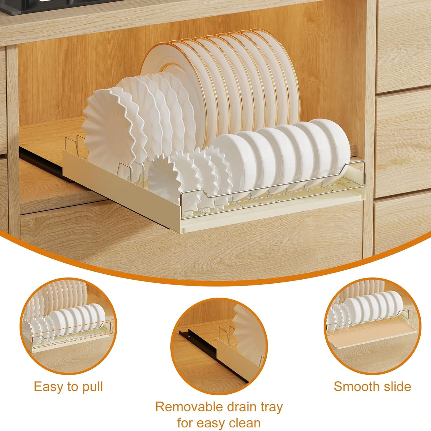 SKYSONIC Pull Out Cabinet Organizer, Extendable Slide Out Bowl Dish ...