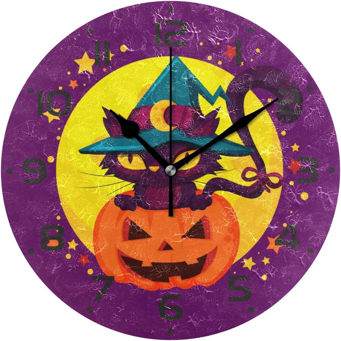 SKYSONIC Pumpkin Cat Wall Clock 10 Inch Silent Non Ticking Round Clock ...