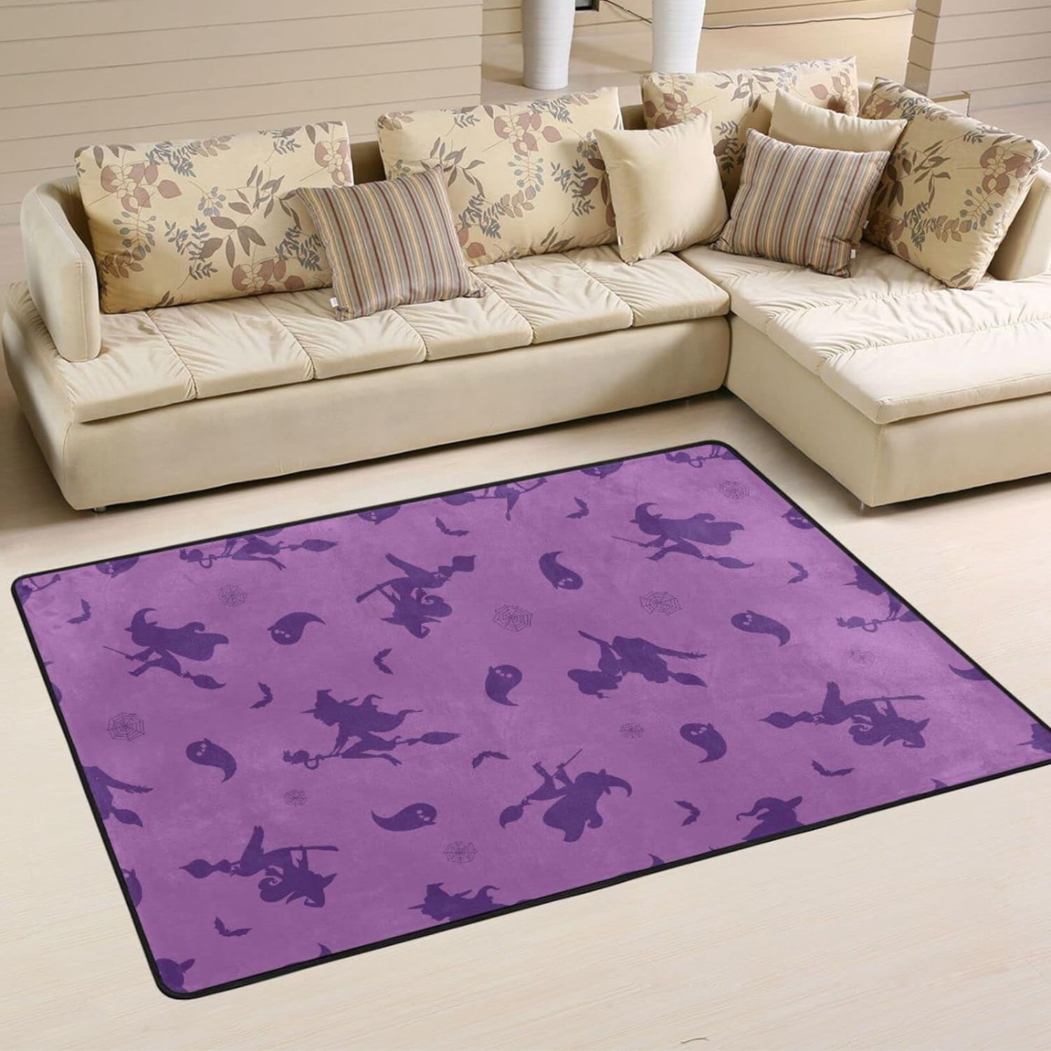SKYSONIC Purple Halloween Abstract Non-Slip Area Rug, Witch Bat ...