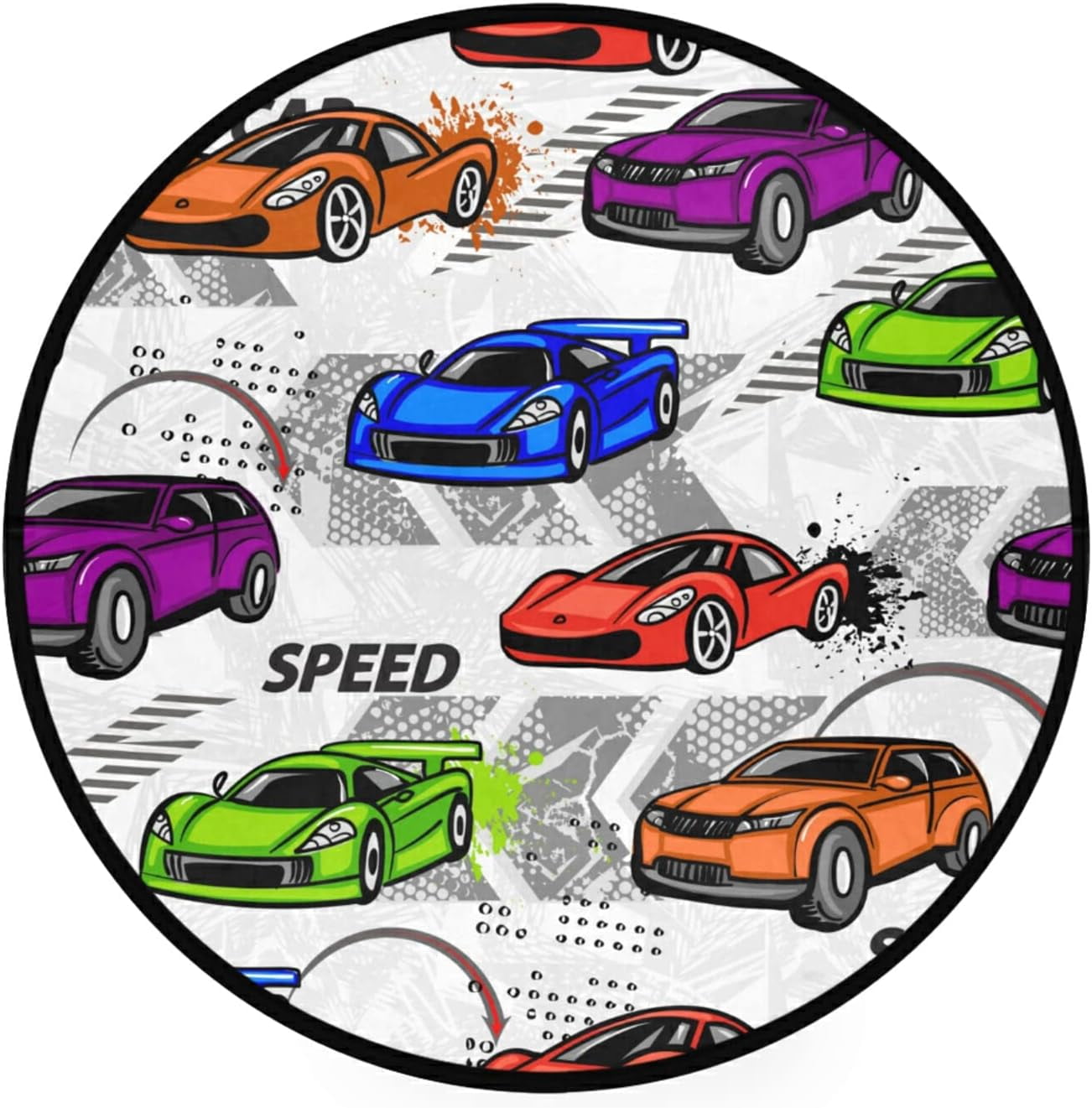 SKYSONIC Racing Sport CarRound Area Rug Chair Couch Cover Area Rug for ...