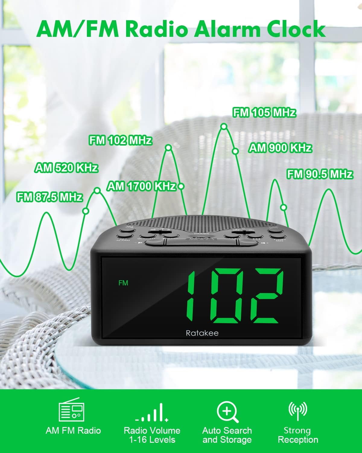 SKYSONIC / Radio Alarm Clock Featuring Easy-to-Read 1.4” Digits, Preset Stations, Sleep Timer ...