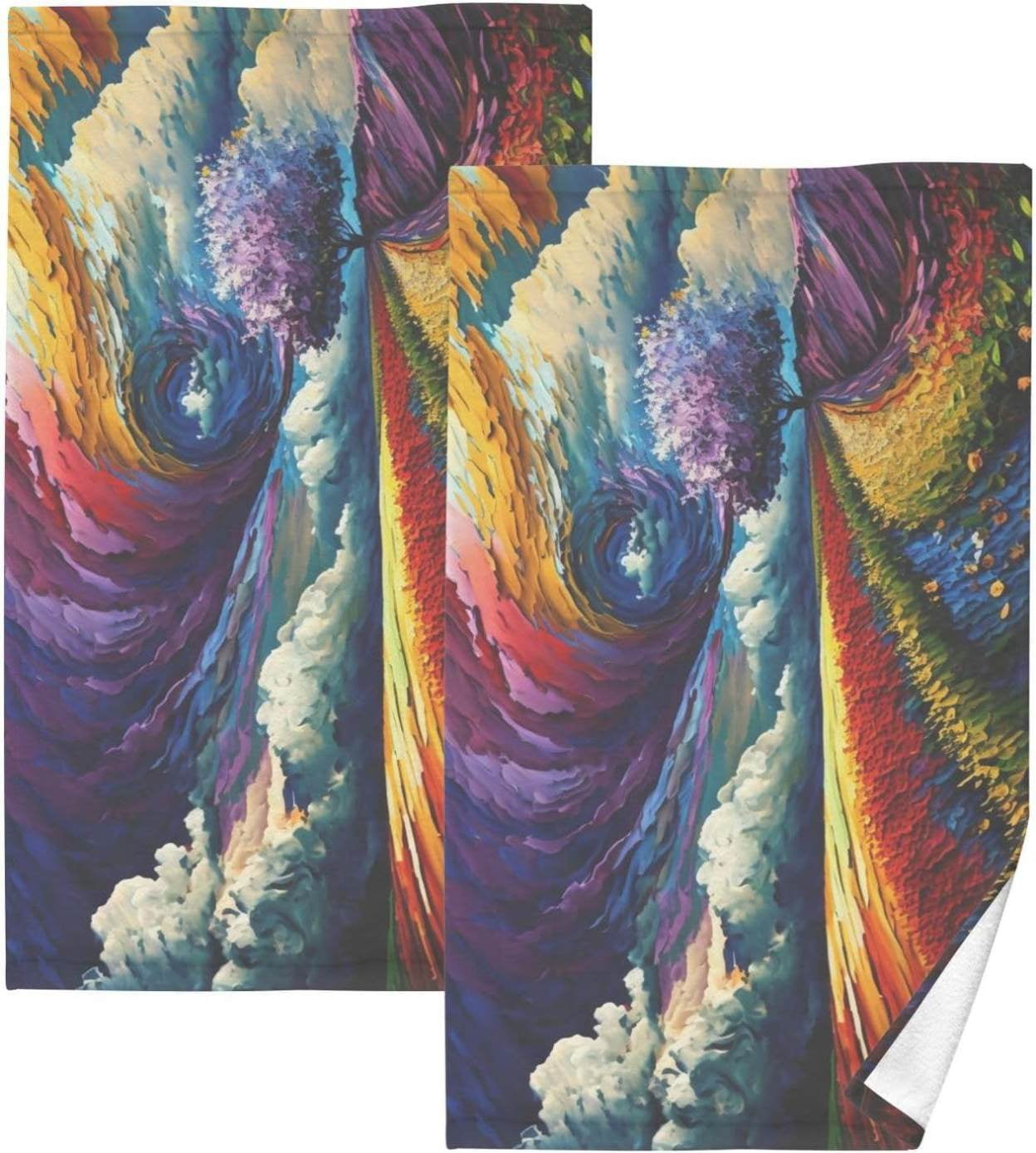 SKYSONIC Rainbow Color Field Hand Towels 2 Pack, Cotton Bath Towel for ...