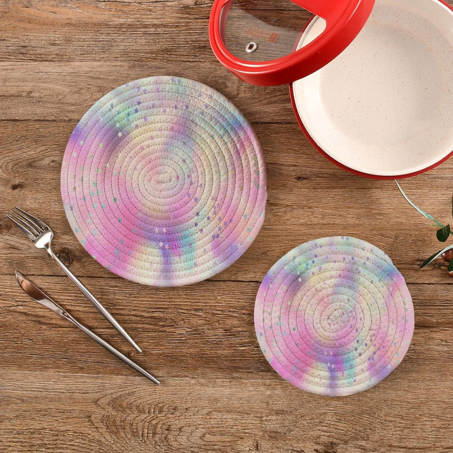 SKYSONIC Rainbow Shining Anstract Cloud Trivet Round Hot Pads, Set of 2 ...