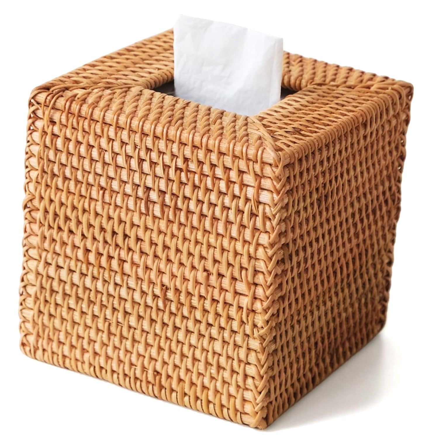 SKYSONIC Rattan Tissue Box Cover, Hand-Woven Square Wicker Holder for ...