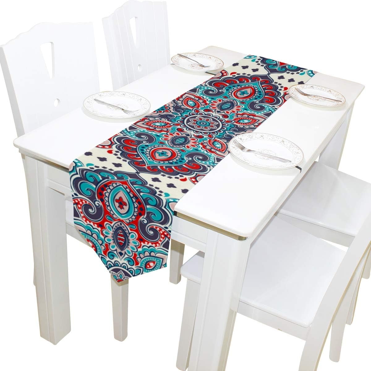 SKYSONIC Rectangle Cloth Table Runner Mandalas Pattern Table Cover ...