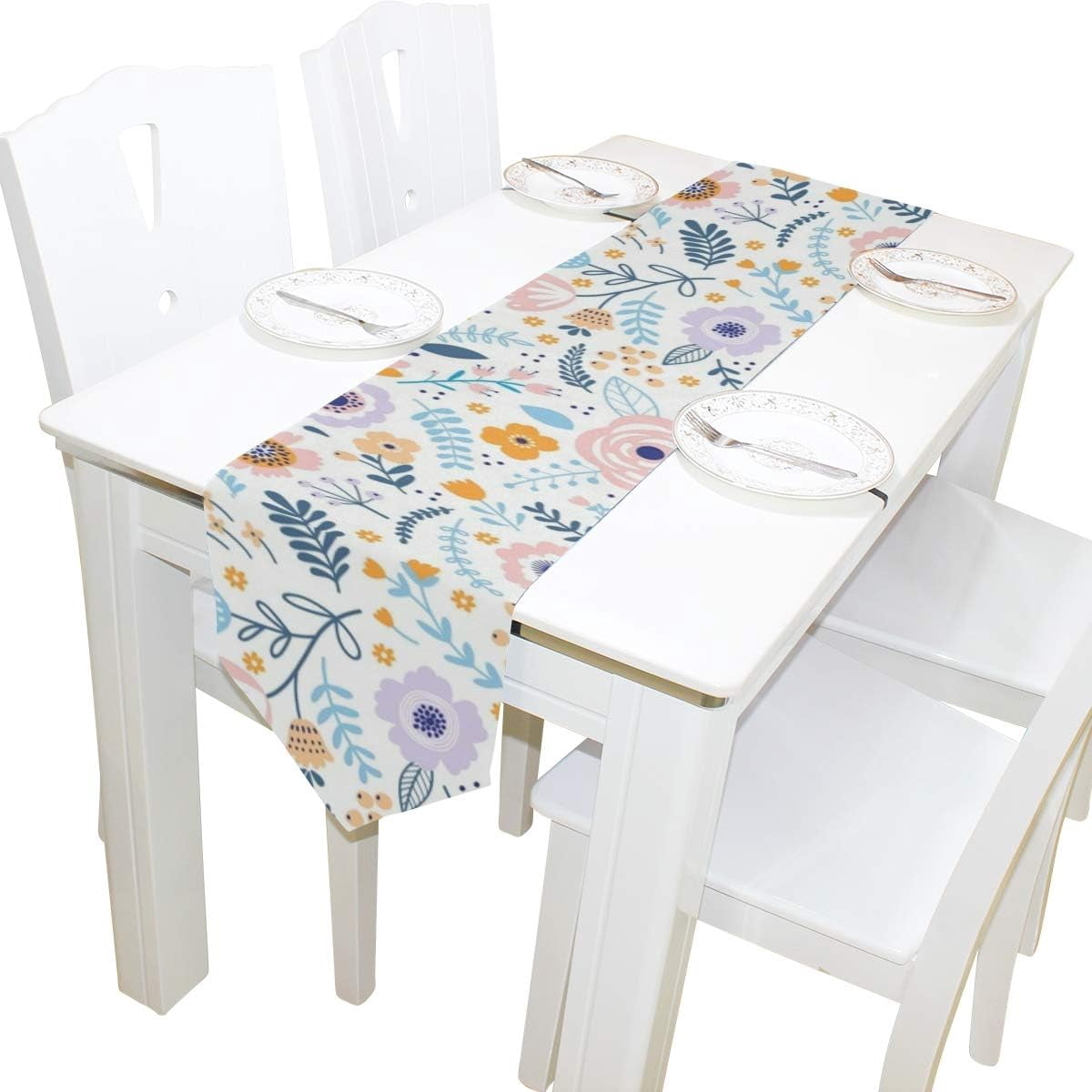 SKYSONIC Rectangle Cloth Table Runner Small Multicolor Flowers Table ...
