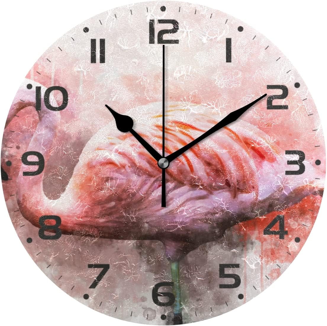 SKYSONIC Red Flamingo Wall Clock 10 Inch Silent Non Ticking Round Clock ...