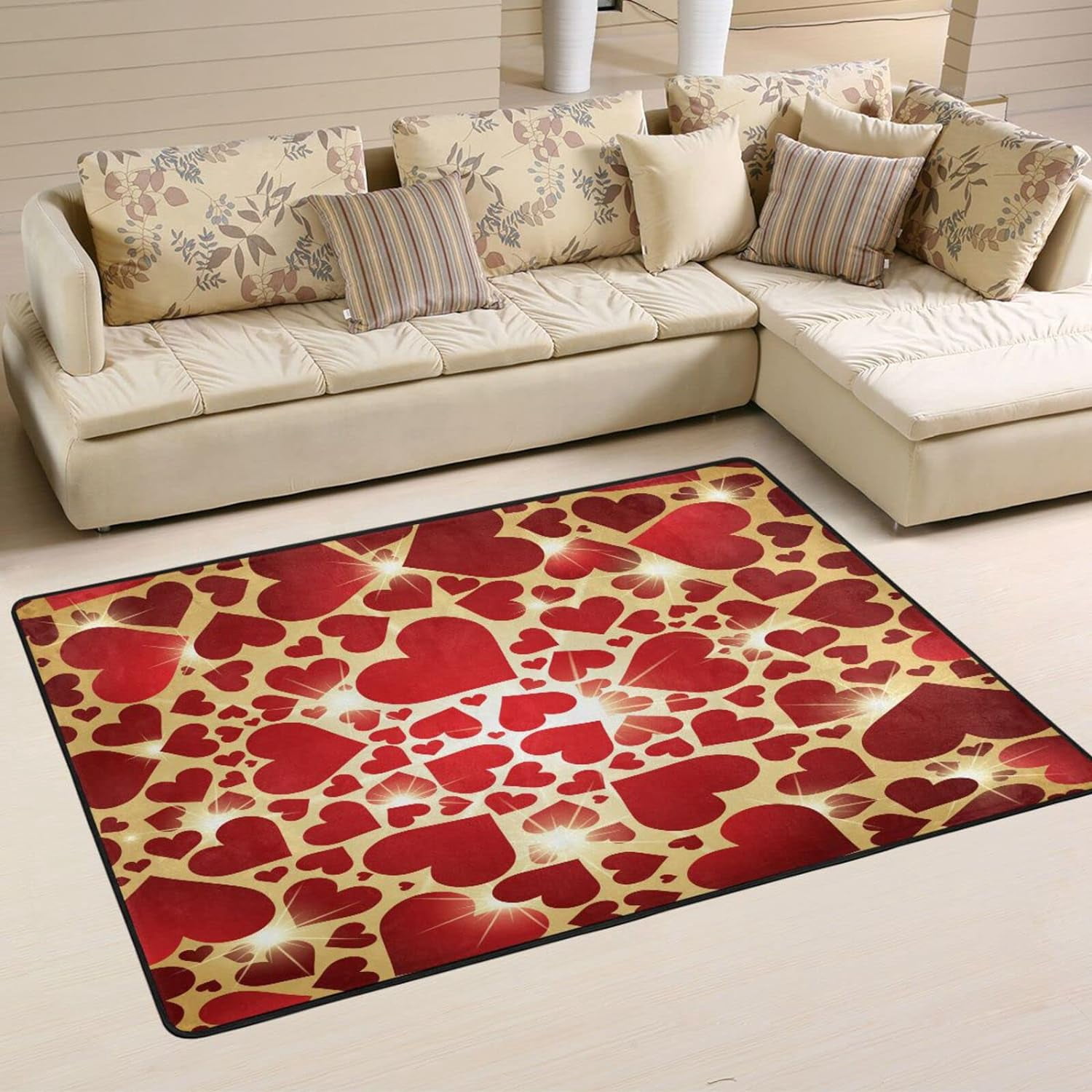 SKYSONIC Red Hearts Glowing Stars Non-Slip Area Rug, Valentine's Day ...