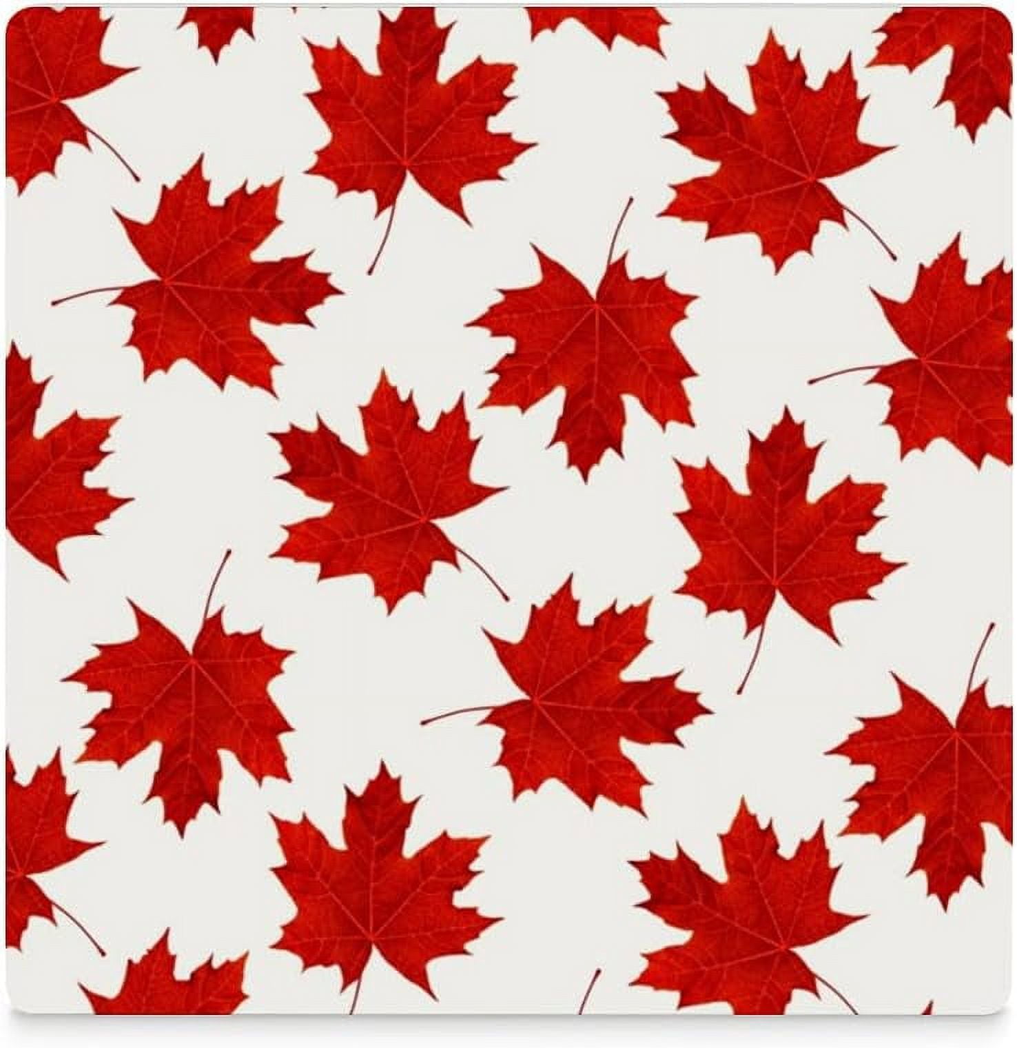 SKYSONIC Red Maple Leafs Printed Square Ceramic Coaster for Drinks with ...