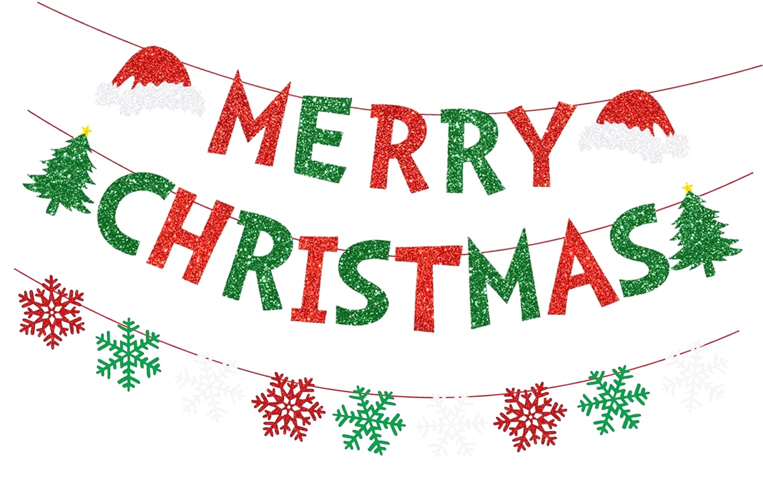 SKYSONIC Red Merry Christmas Banner Decorations Glitter Paper Banner ...