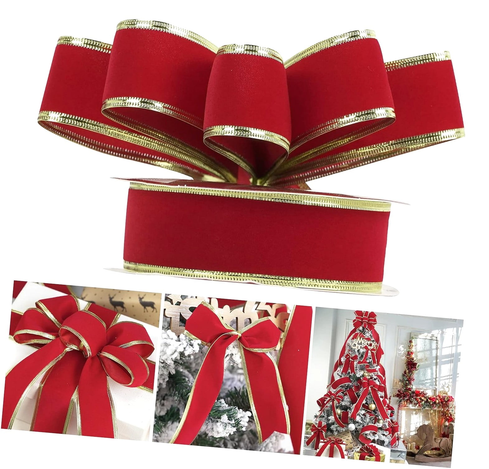 SKYSONIC Red Velvet Wired with 1.5 Inch Width, Yards for Christmas Tree ...