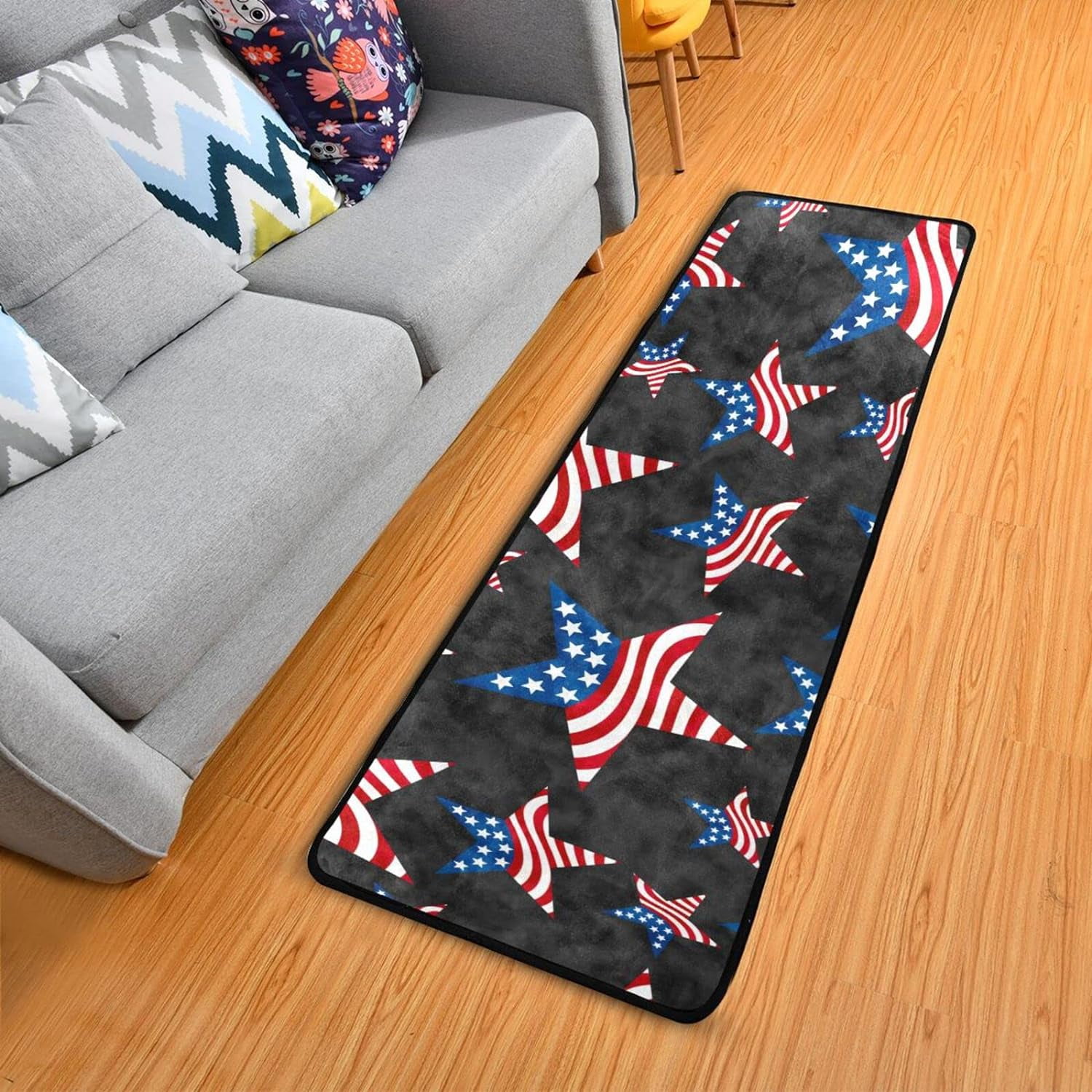 SKYSONIC Red White and Blue USA Flag Stars Runner Rug with Rubber ...