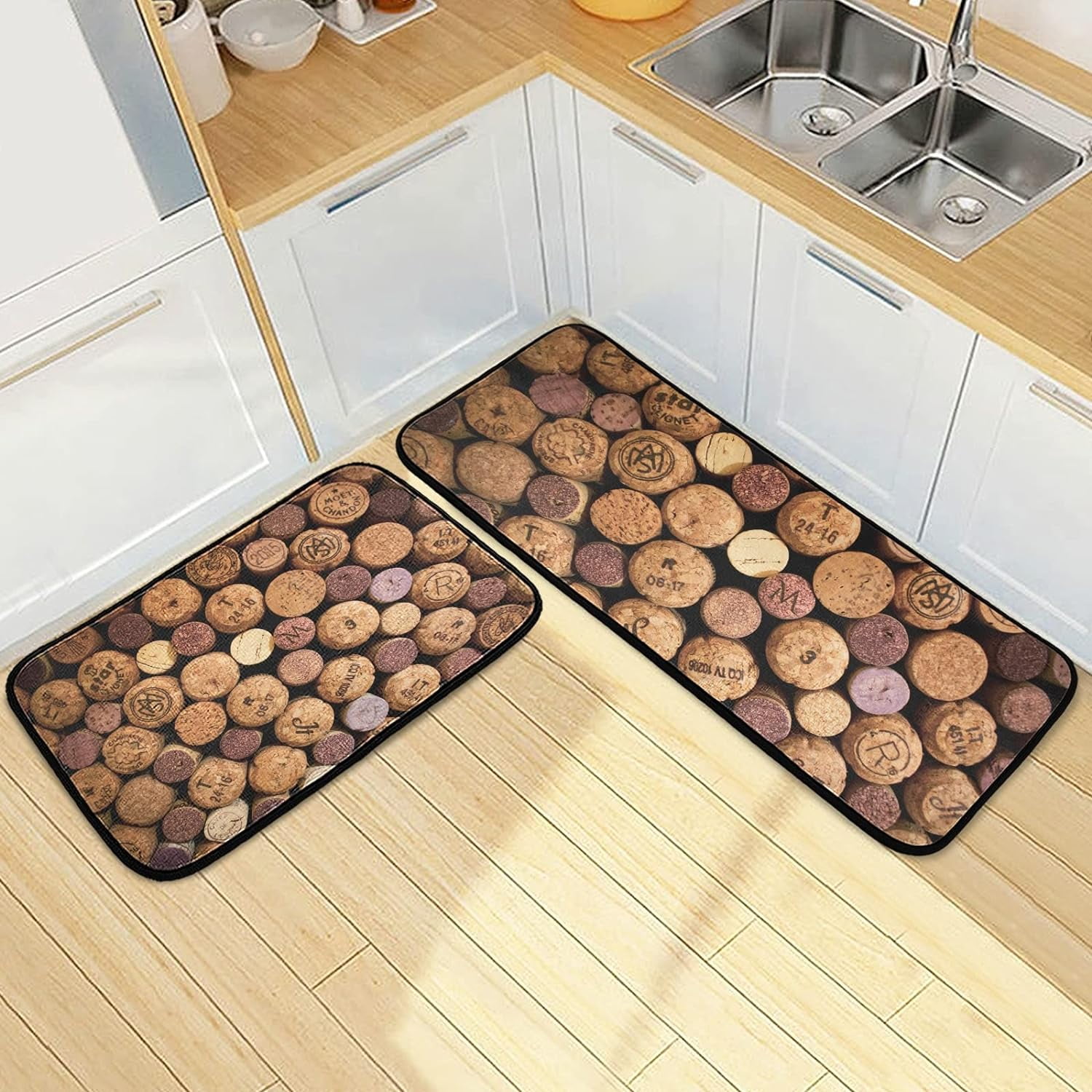 SKYSONIC Red Wine Corks Kitchen Rugs Set of 2, Champaign Corks Floor ...