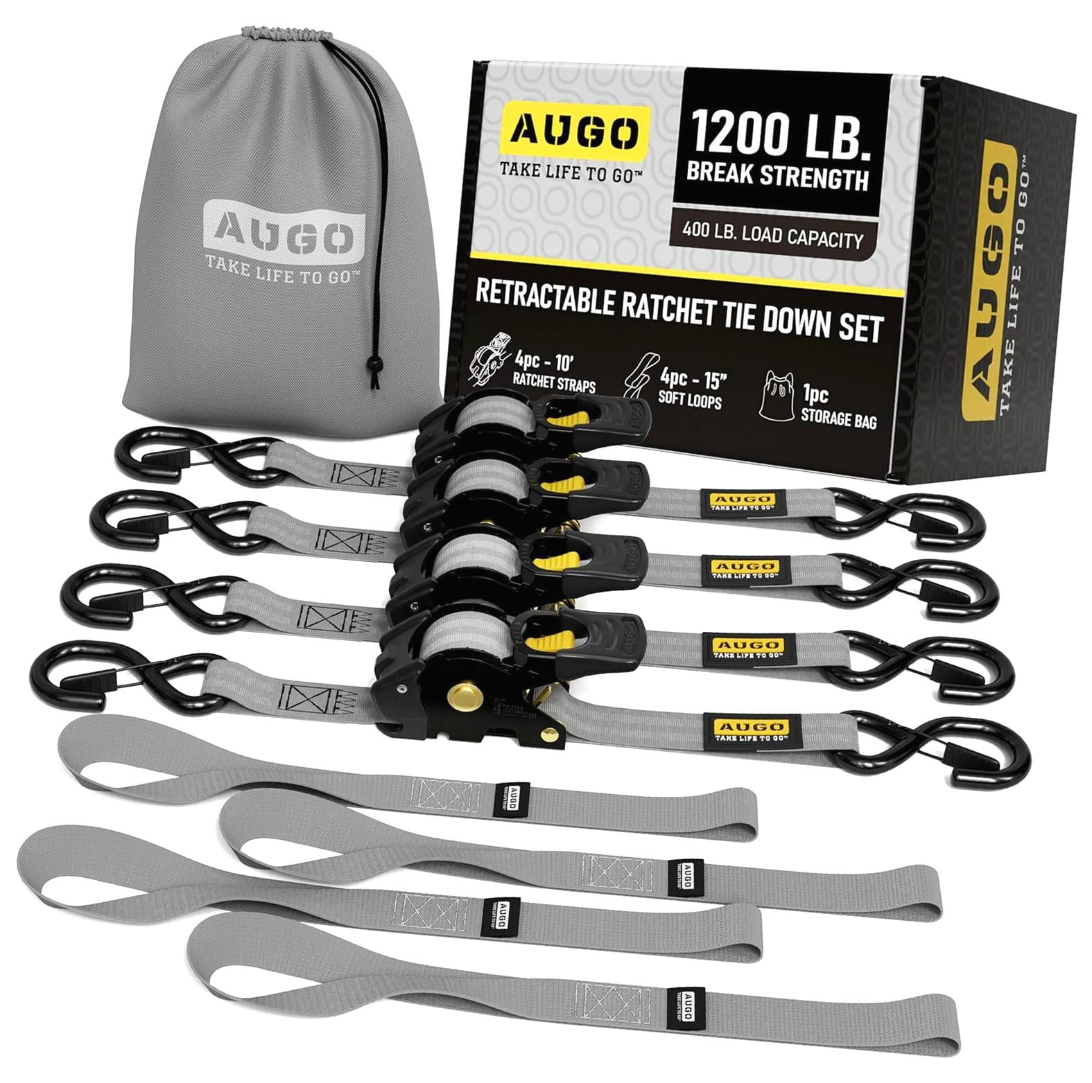 SKYSONIC Retractable Ratchet Straps – 1" x 10' – 1200Lb Strength – 4 ...