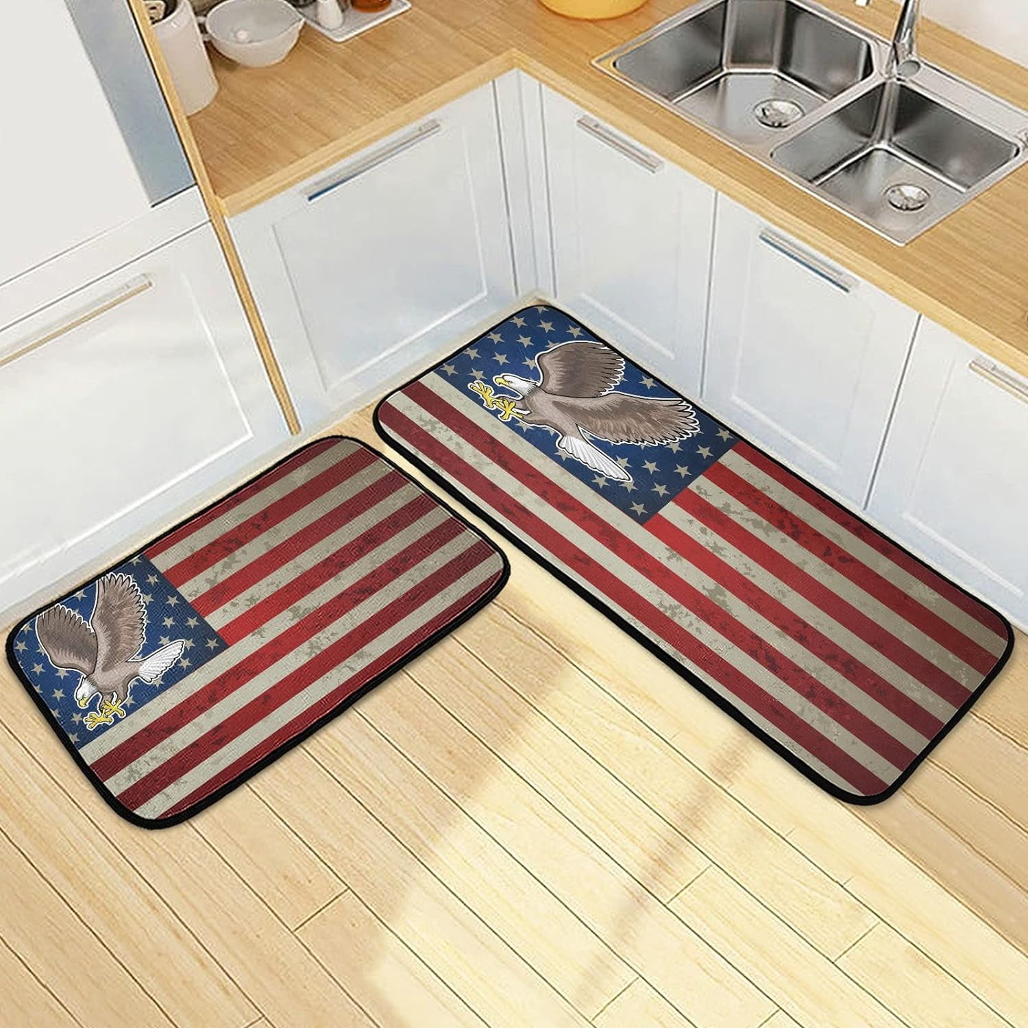 SKYSONIC Retro American Eagle Flag Kitchen Mats and Rugs USA Stripes ...