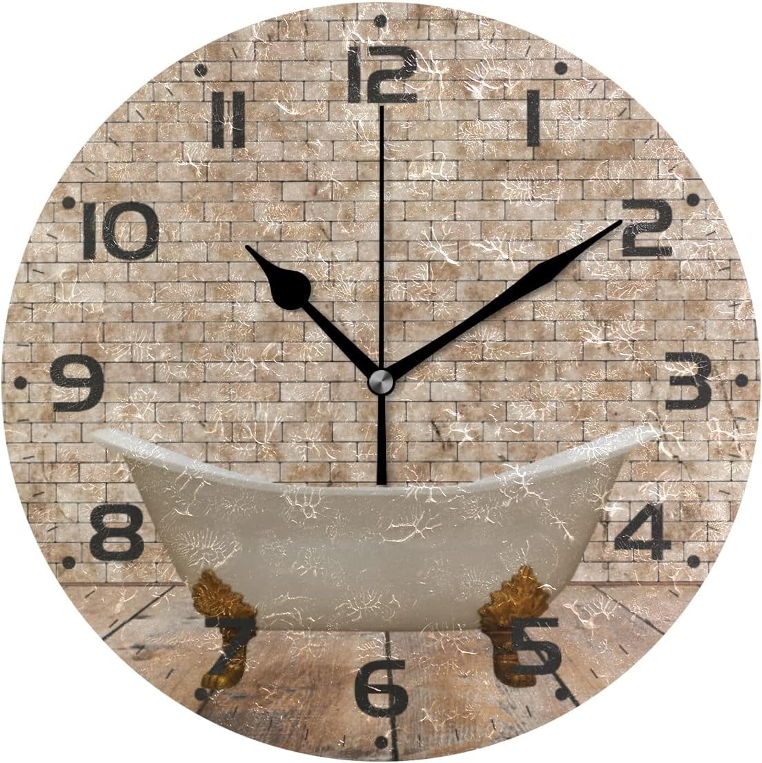 SKYSONIC Retro Bathtub Wall Clock 10 Inch Silent Non Ticking Round ...
