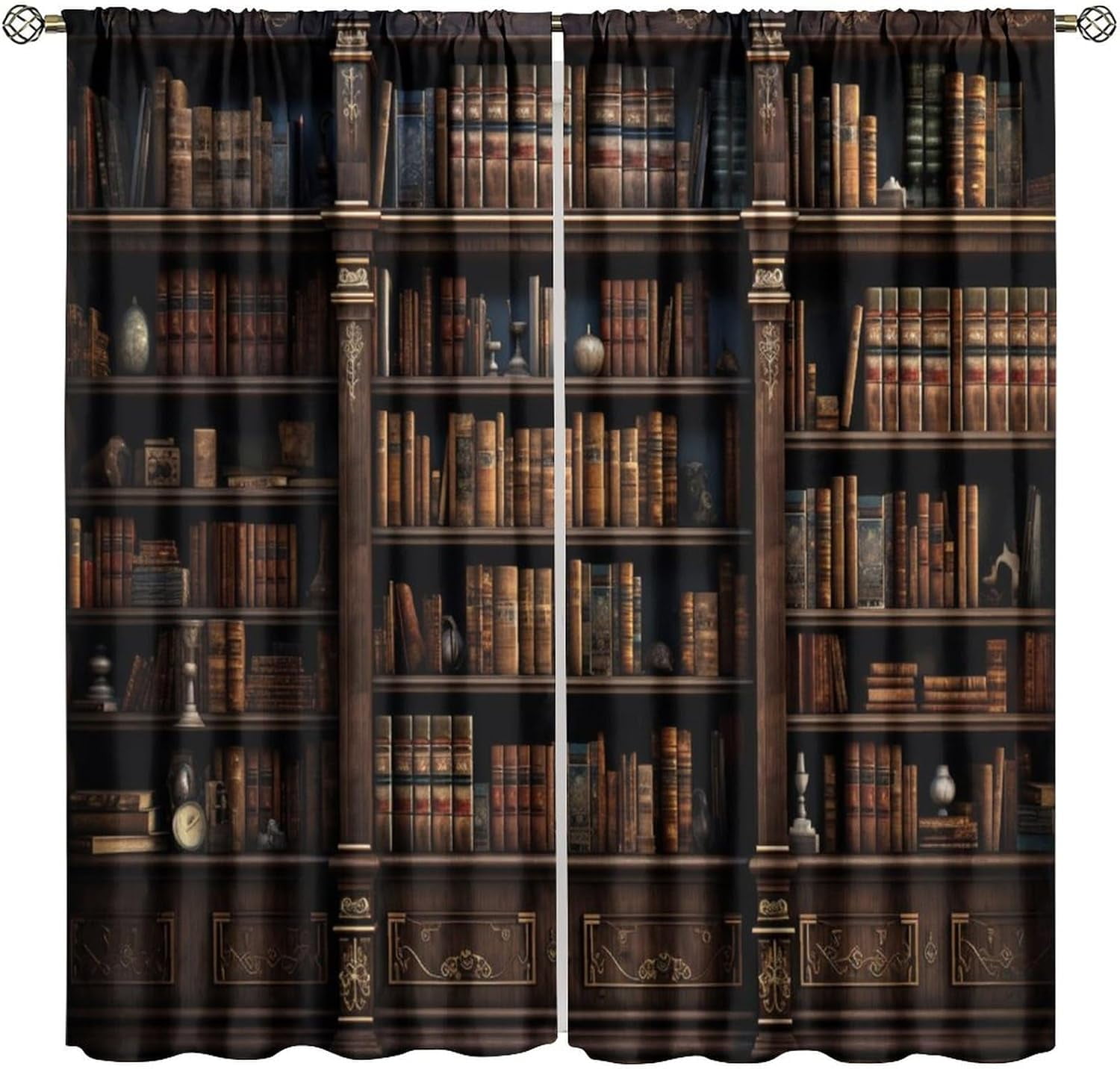 SKYSONIC Retro Bookcase Curtains, Medieval Nostalgic Art Book ...