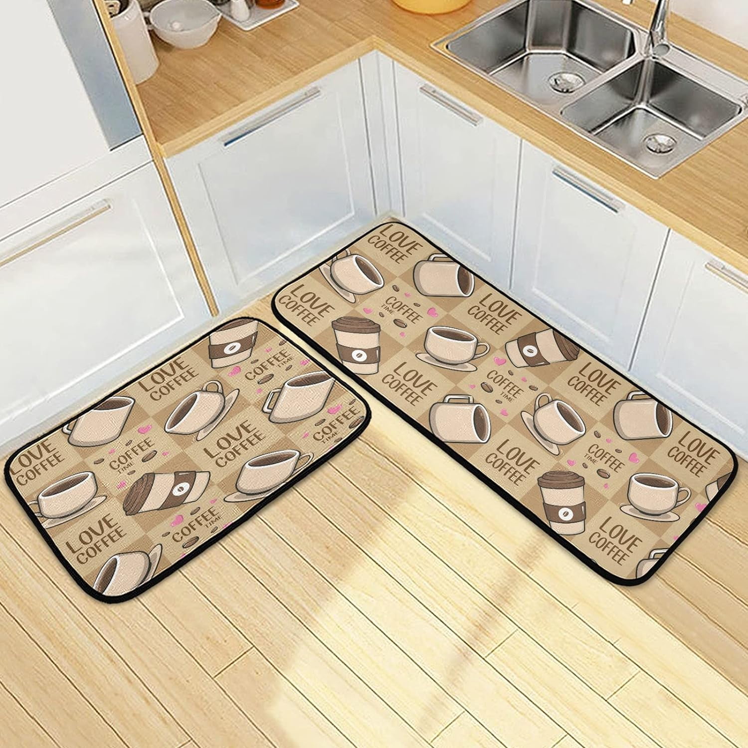 SKYSONIC Retro Coffee Cup Cute Kitchen Rugs Set of 2, Autumn Funny ...