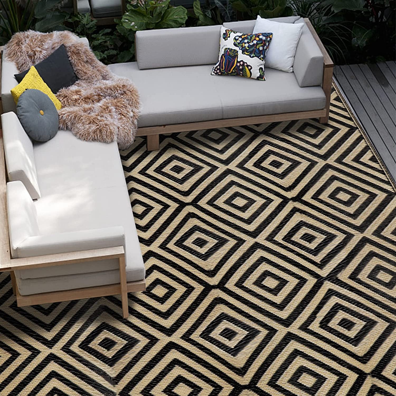 SKYSONIC Reversible Floor Mats, Patio Plastic Straw Rug, Modern Area ...