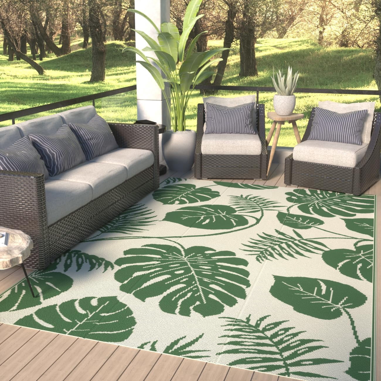 SKYSONIC Reversible Rugs Plastic Lightweight Modern for Outdoor Patio ...