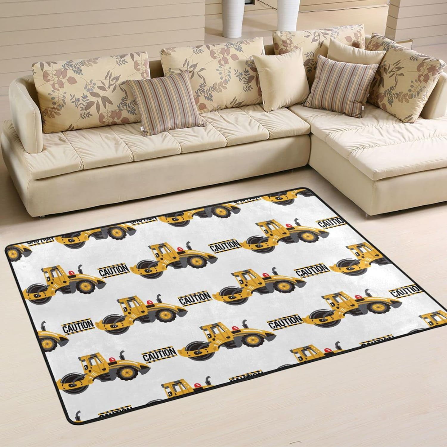 SKYSONIC Road Roller Caution Sign Area Rug 72x48in Construction ...
