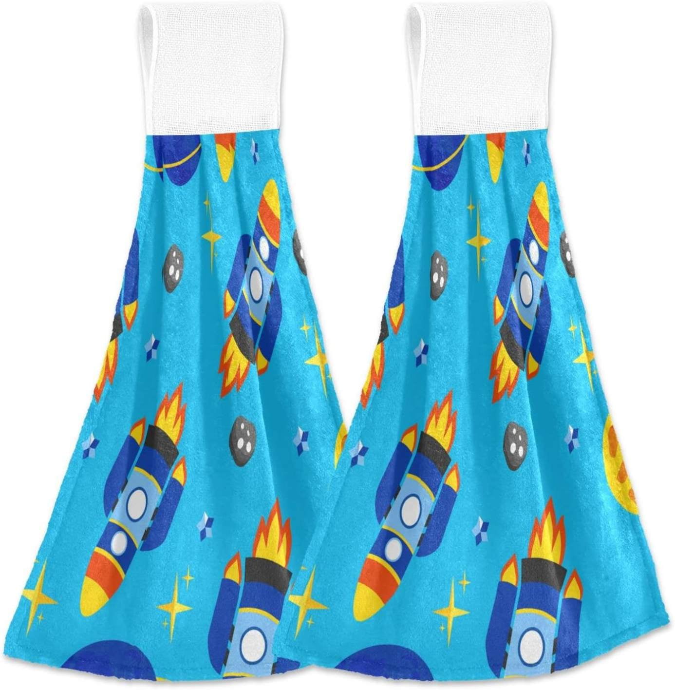 SKYSONIC Rocket Pattern Planet Stars Hanging Hand Towels with Hanging ...