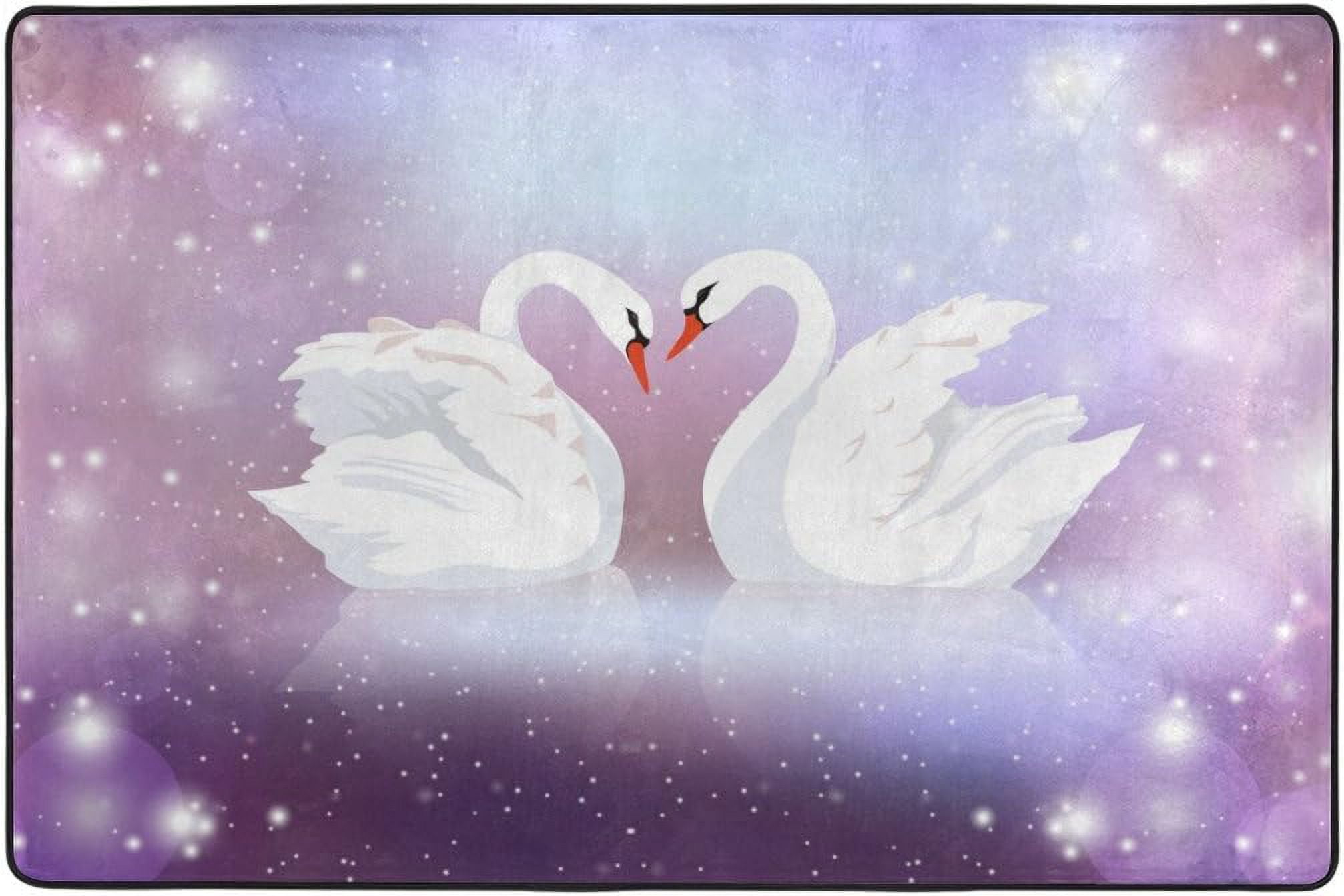 SKYSONIC Romantic Pair of White Swans Area Rug Pad 24x36 Inch 100% ...