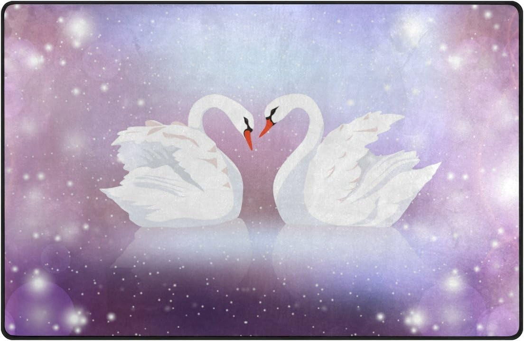 SKYSONIC Romantic Pair of White Swans Area Rug Pad 60x39 inch, 100% ...