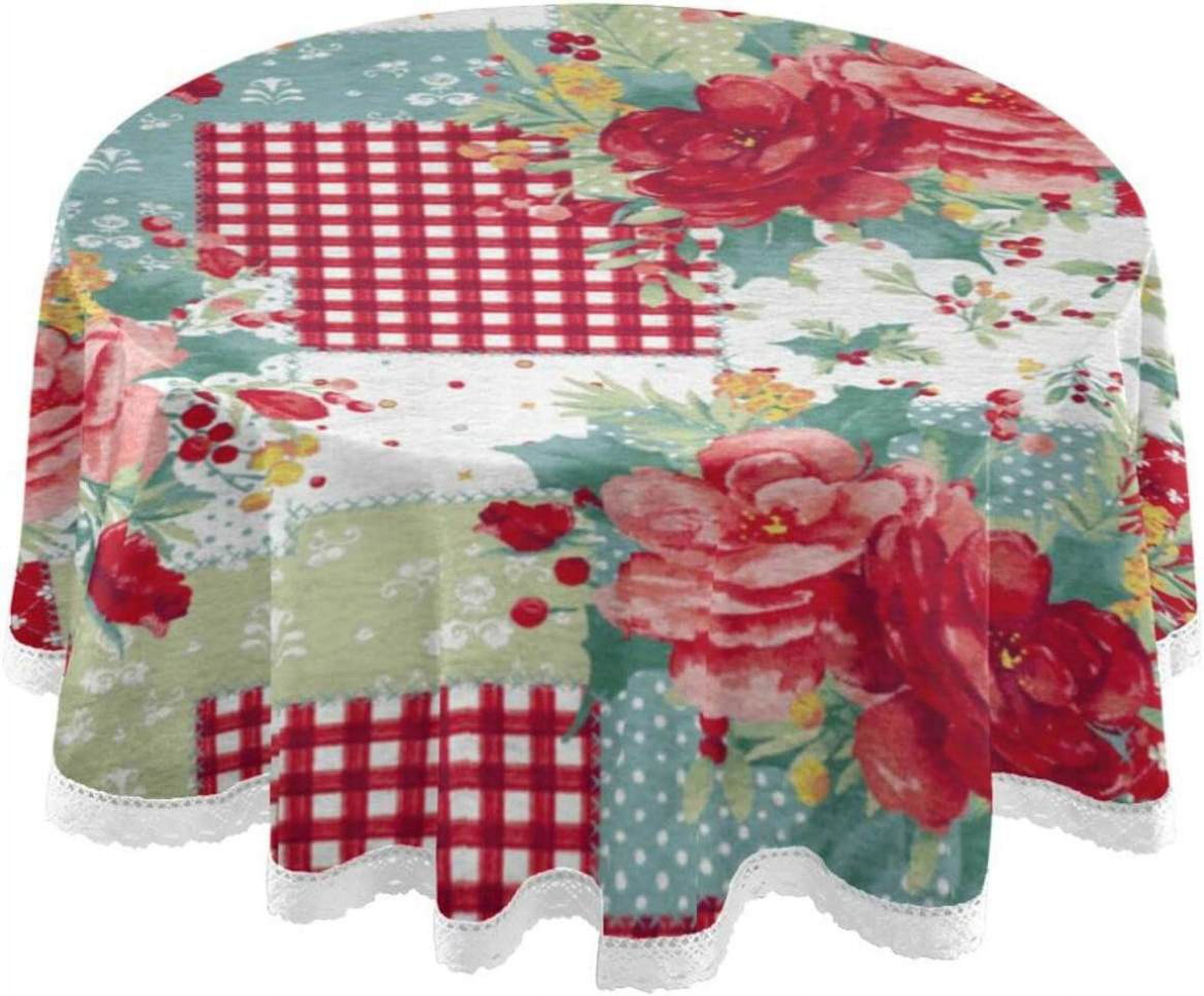 SKYSONIC Rose Buffalo Check Plaid Round Tablecloth 60 Inch Table Cloth ...
