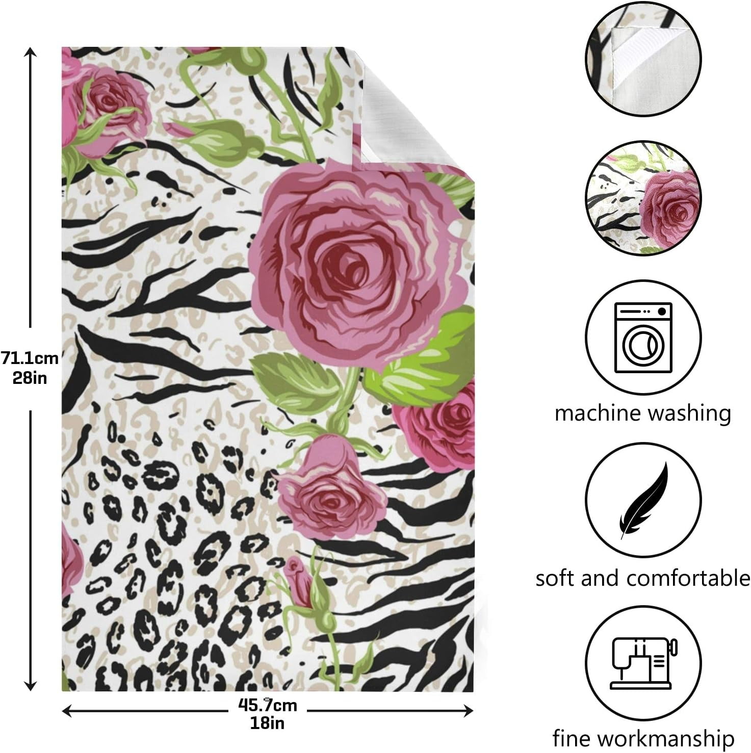 SKYSONIC Rose Leopard Kitchen Dish Towel Set of 4, 28 x 18 Inch Super ...
