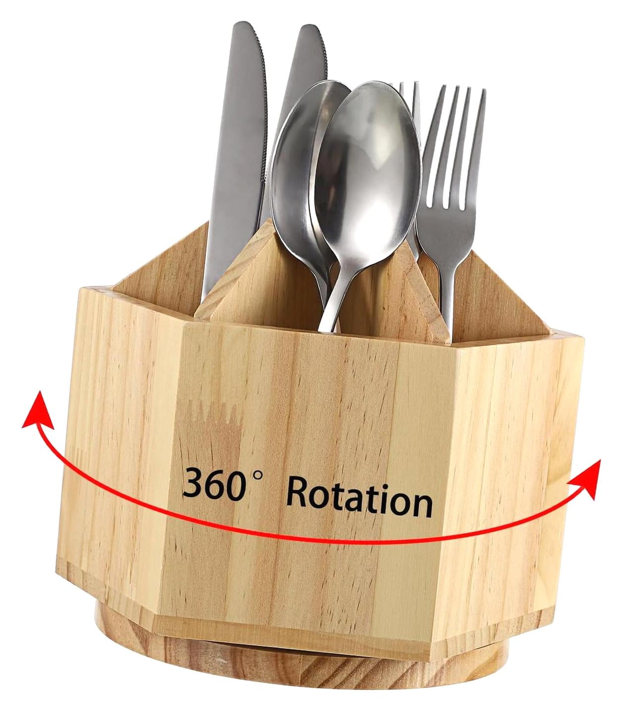 SKYSONIC Rotating Utensil Holder for Kitchen Countertop, Wood Utensil ...